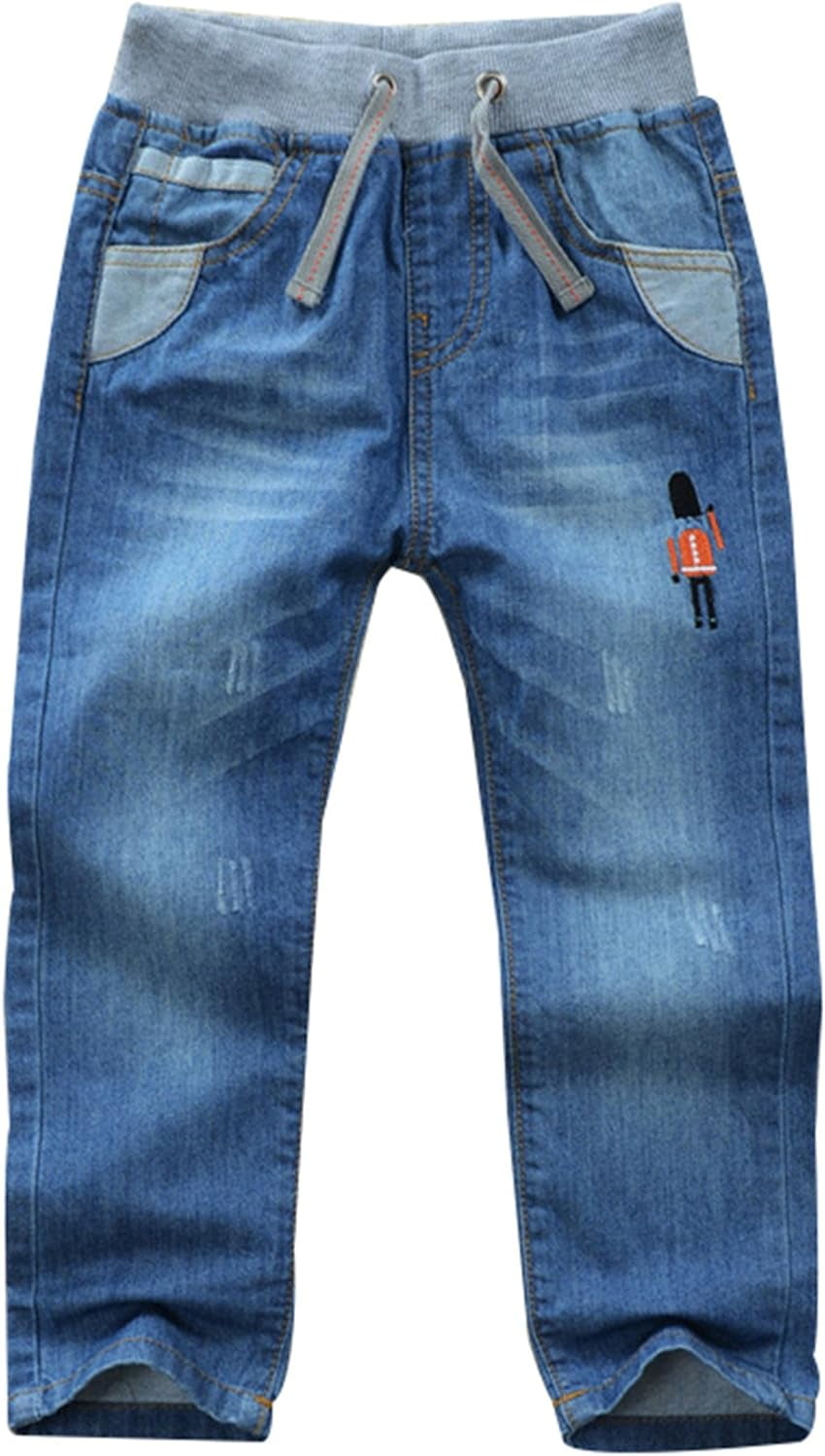 Toddler Kid Boy Elastic Mid Waist Washed Full Length Straight Pants ...