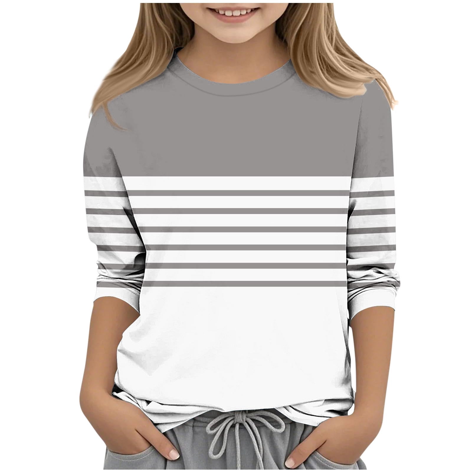 Toddler Kid Girl T-Shirts 3/4 Sleeve Tops Plaid Stripes Colorblock ...
