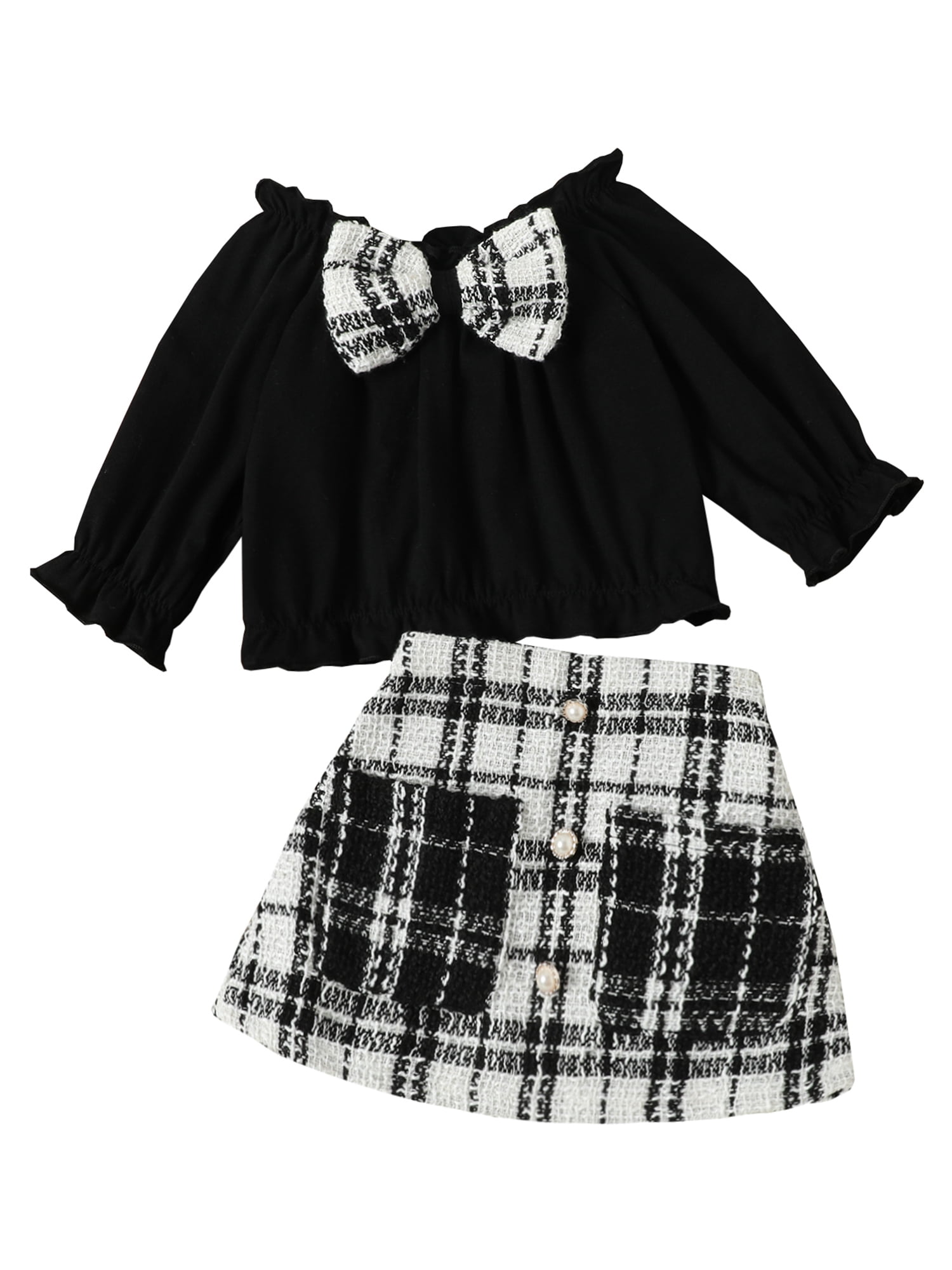 Toddler Kid Girls Two-Piece Skirt Outfits Long Sleeve Bowknot Top ...