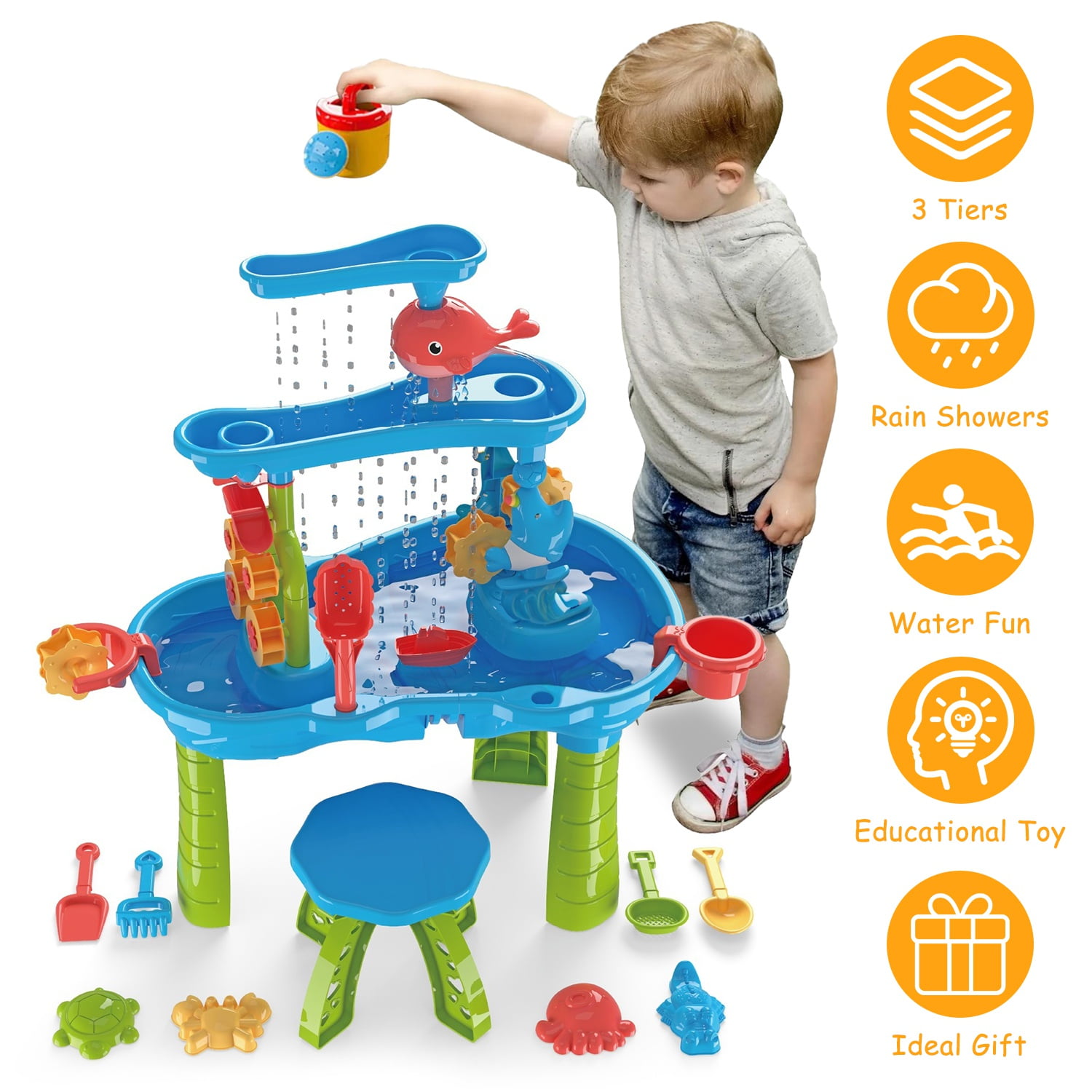 Toddler Kid Sand Water Activity Table for 3-6 Years Old Rain Showers ...