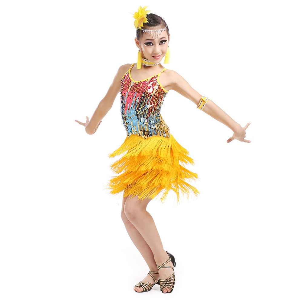 Toddler Kid Teens Girls Sequins Latin Chacha Dance Performance Clothes ...