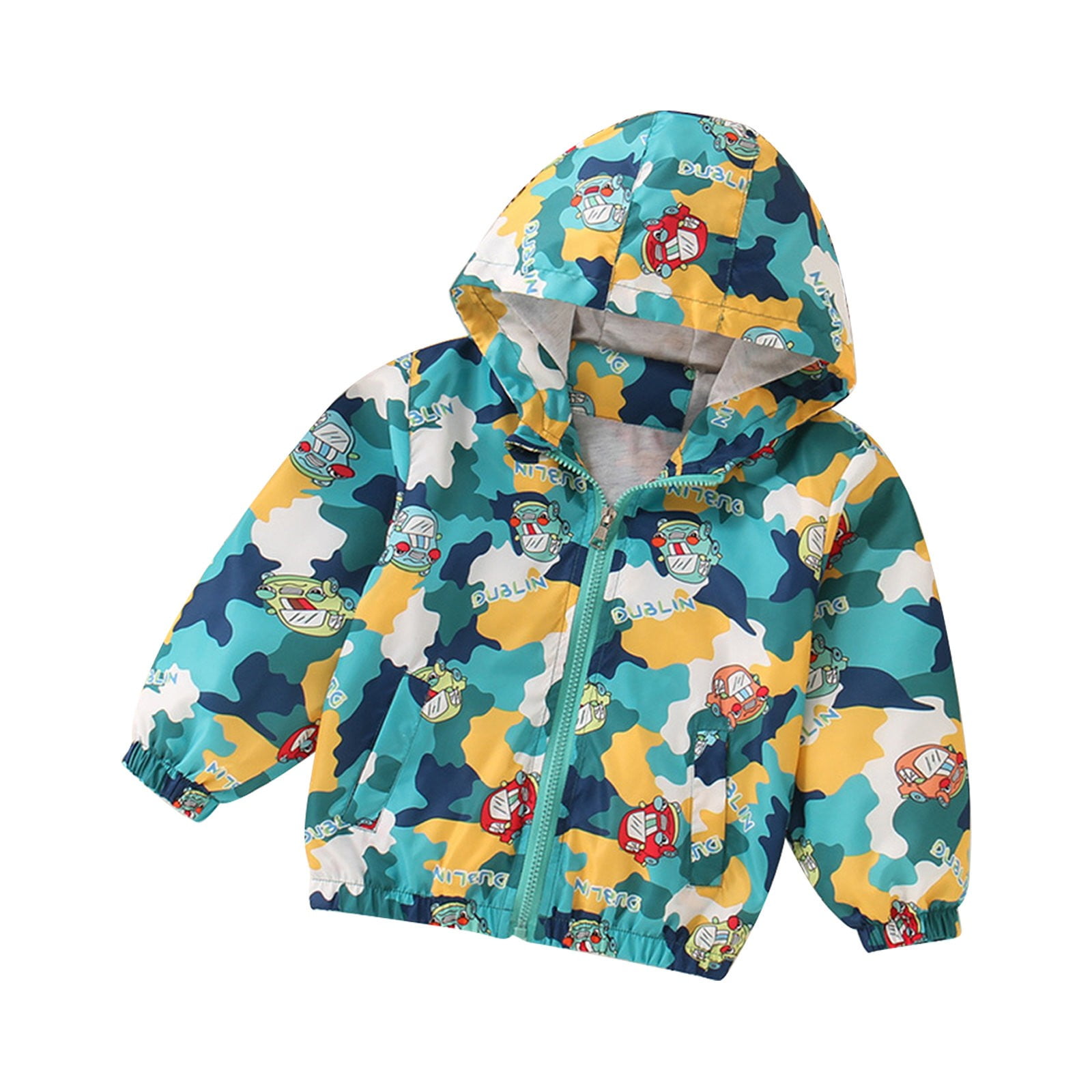 Toddler Kids Baby Boys Cartoon Car Print Jacket Zipper Hooded Windproof Coat Windbreaker Outwear ...