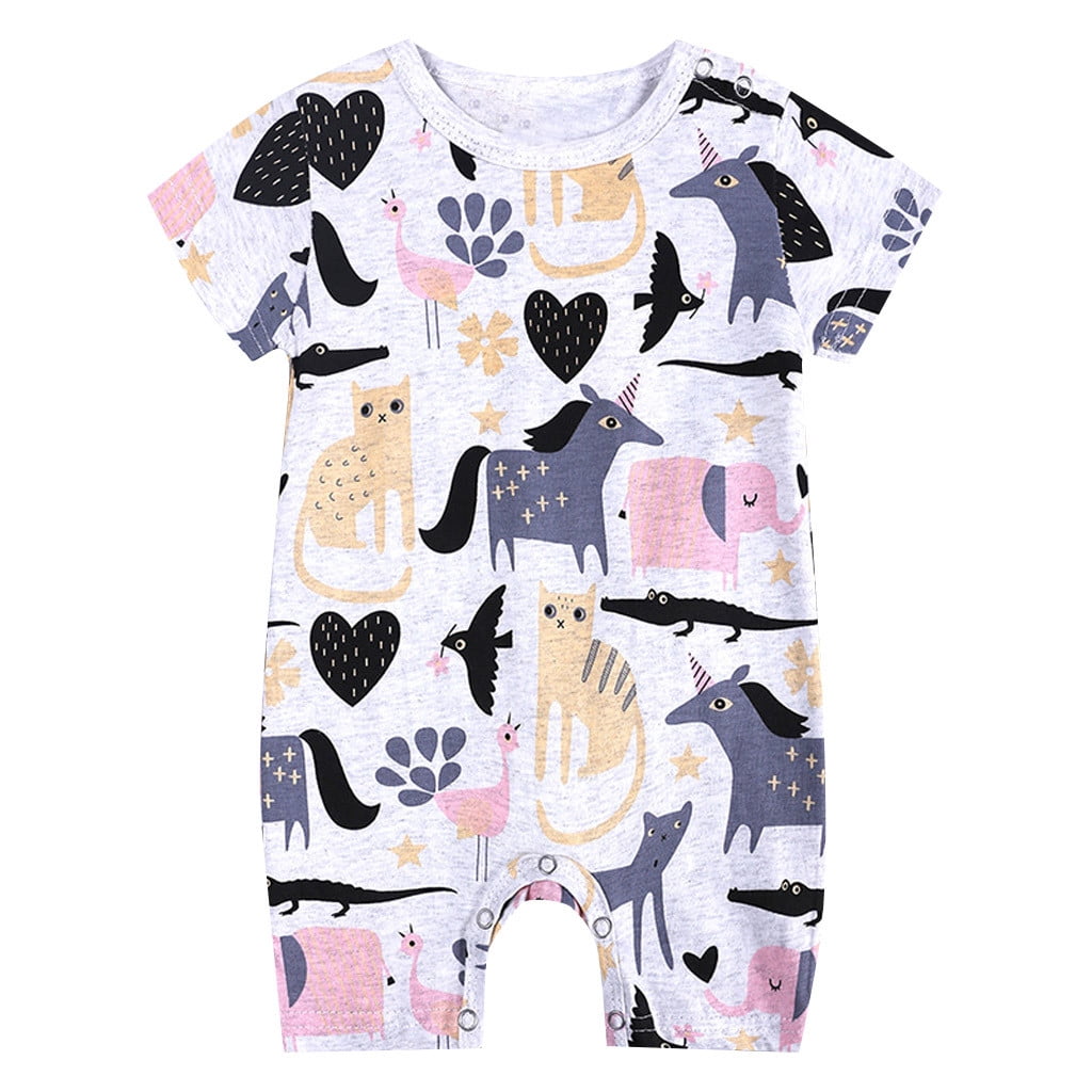 Toddler Kids Baby Boys Cartoon Print Romper Jumpsuit Outfit Clothes ...