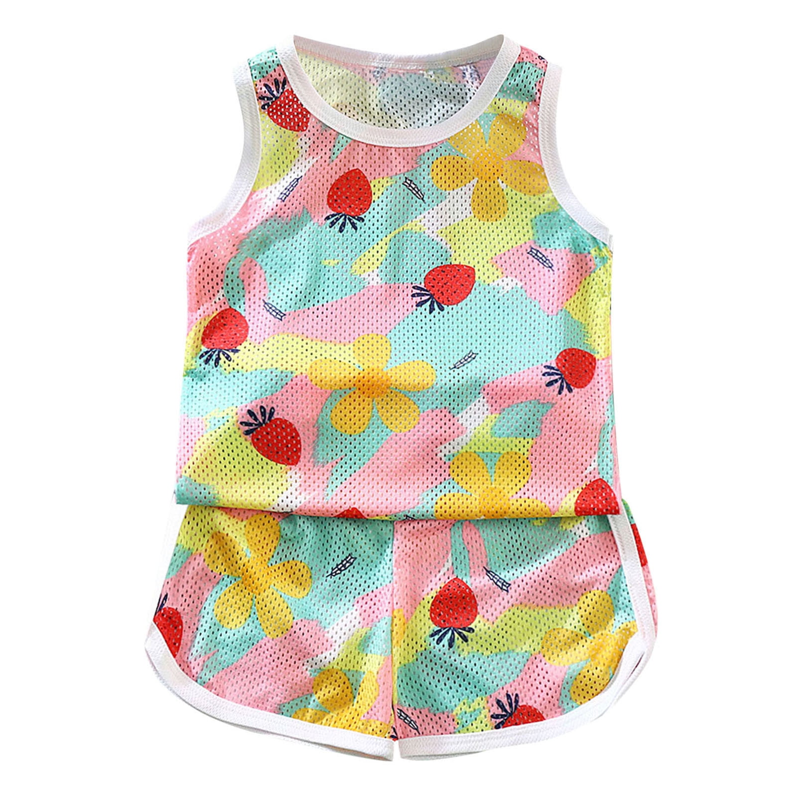 Toddler Kids Baby Boys Girls Clothes Sleeveless Cartoon Floral Vest T Shirt Tops Shorts 2Pcs Set ...