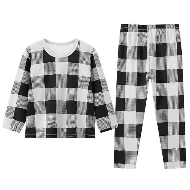 Toddler Kids Baby Boys Girls Plaids Print Pajamas Winter Coats Pants Outfits Set Size 7-8 Years ...
