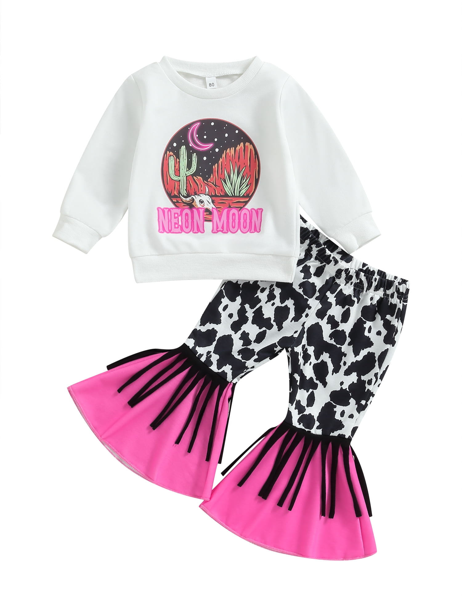 Toddler Kids Baby Girl Western Bell Bottoms Outfits Long Sleeve Shirt ...