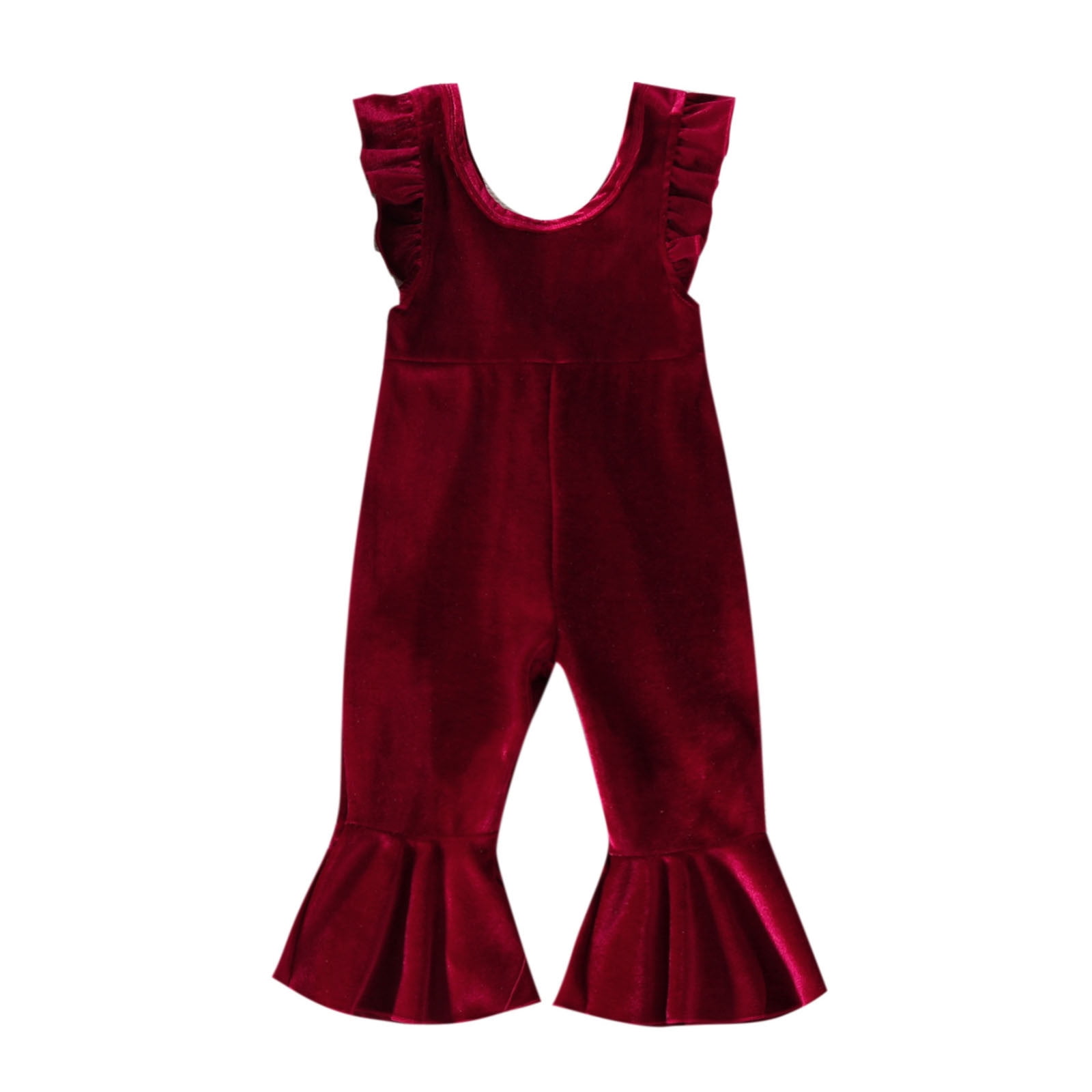 Toddler Kids Baby Romper Girls Ruffles Fly Sleeve Solid Bell Bottoms ...