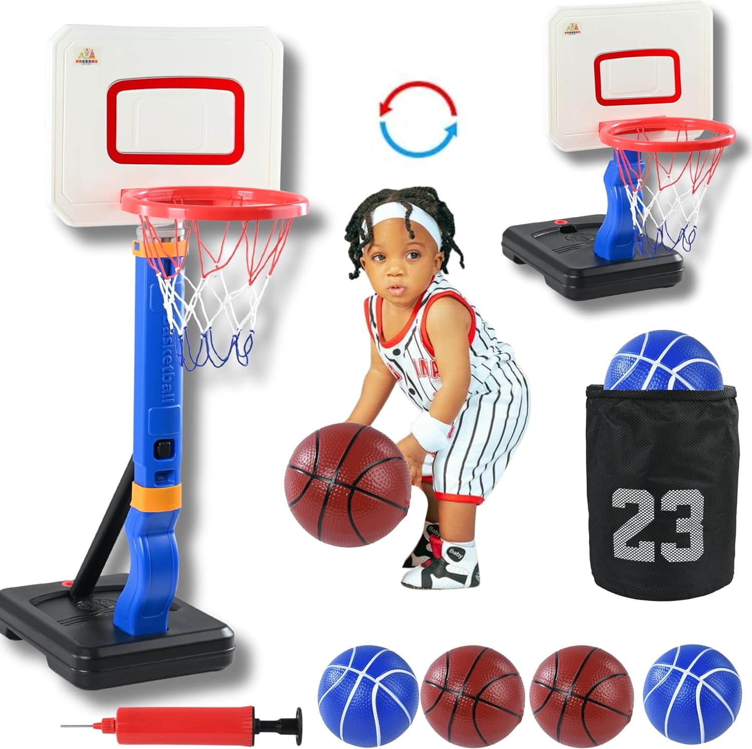 Toddler Kids Basketball Hoop, Height-Adjustable Indoor & Outdoor ...