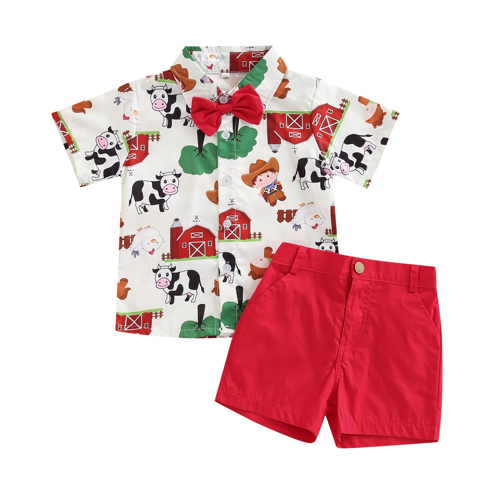 Toddler Kids Boys 2 Pieces Outfits 6M 12M 2Y 3Y 4Y 5Y Farm/Circus Cartoon Animal Print Short ...