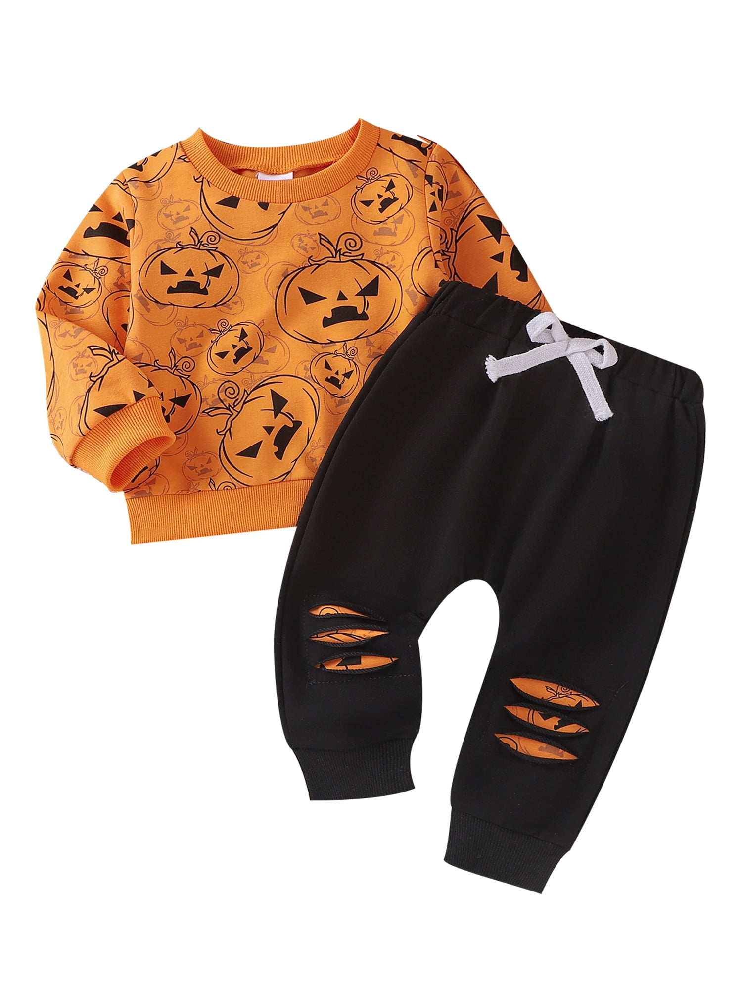 Toddler Kids Boys Fall Outfit, Casual Long Sleeve Pumpkin Print Sweatshirt with Sweatpants ...