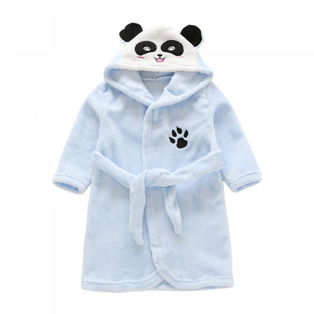 Toddler Kids Cartoon Hooded Plush Robe Animal Pajamas Fleece Bathrobe ...