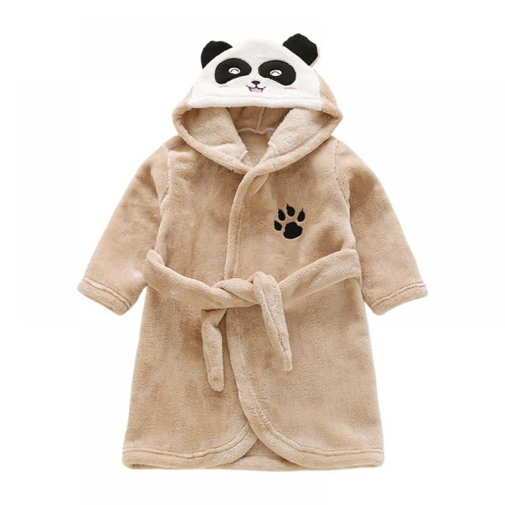 Toddler Kids Cartoon Hooded Plush Robe Animal Pajamas Fleece Bathrobe ...
