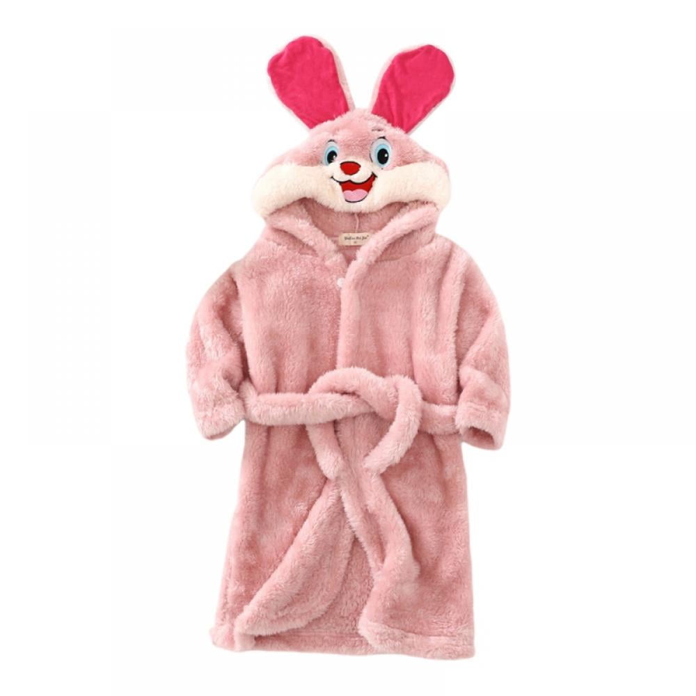 Toddler Kids Cute Bunny Hooded Bathrobe Baby Flannel Bath Towel Wrap ...