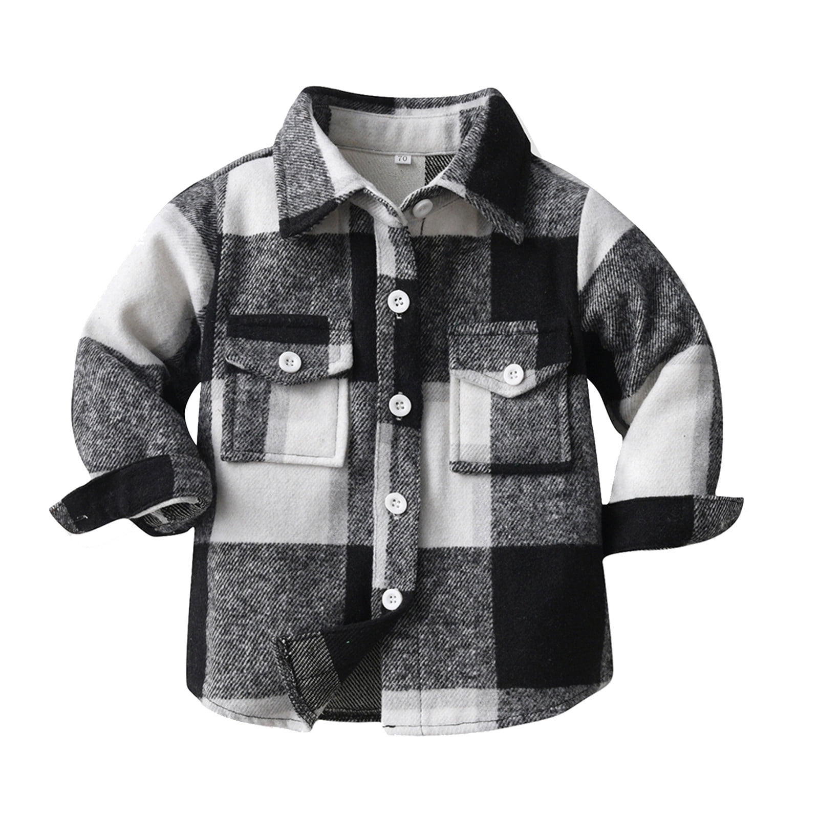 Toddler Kids Flannel Shirt Jacket Plaid Long Sleeve Lapel Button Down ...