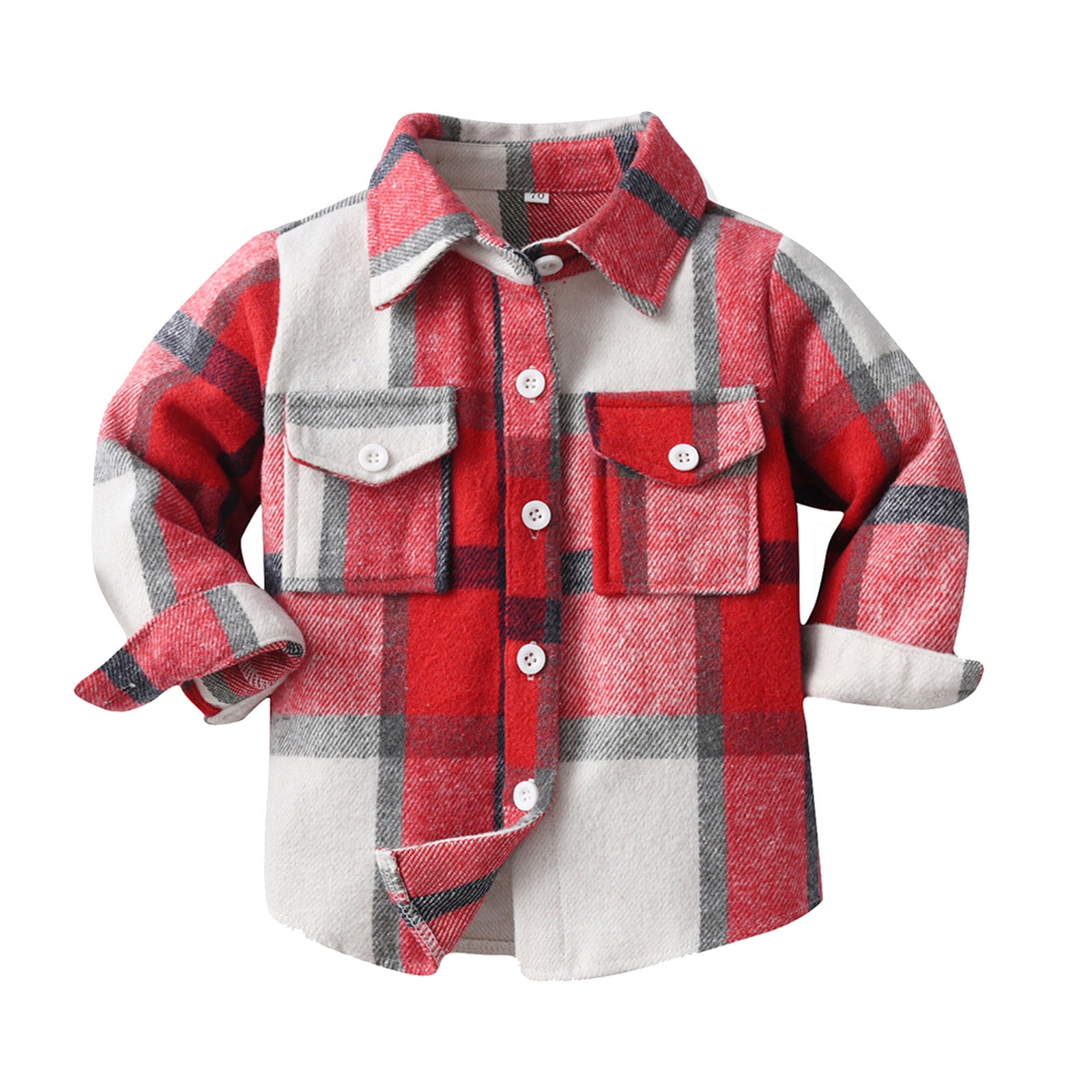 Toddler Kids Flannel Shirt Jacket Plaid Long Sleeve Lapel Button Down ...