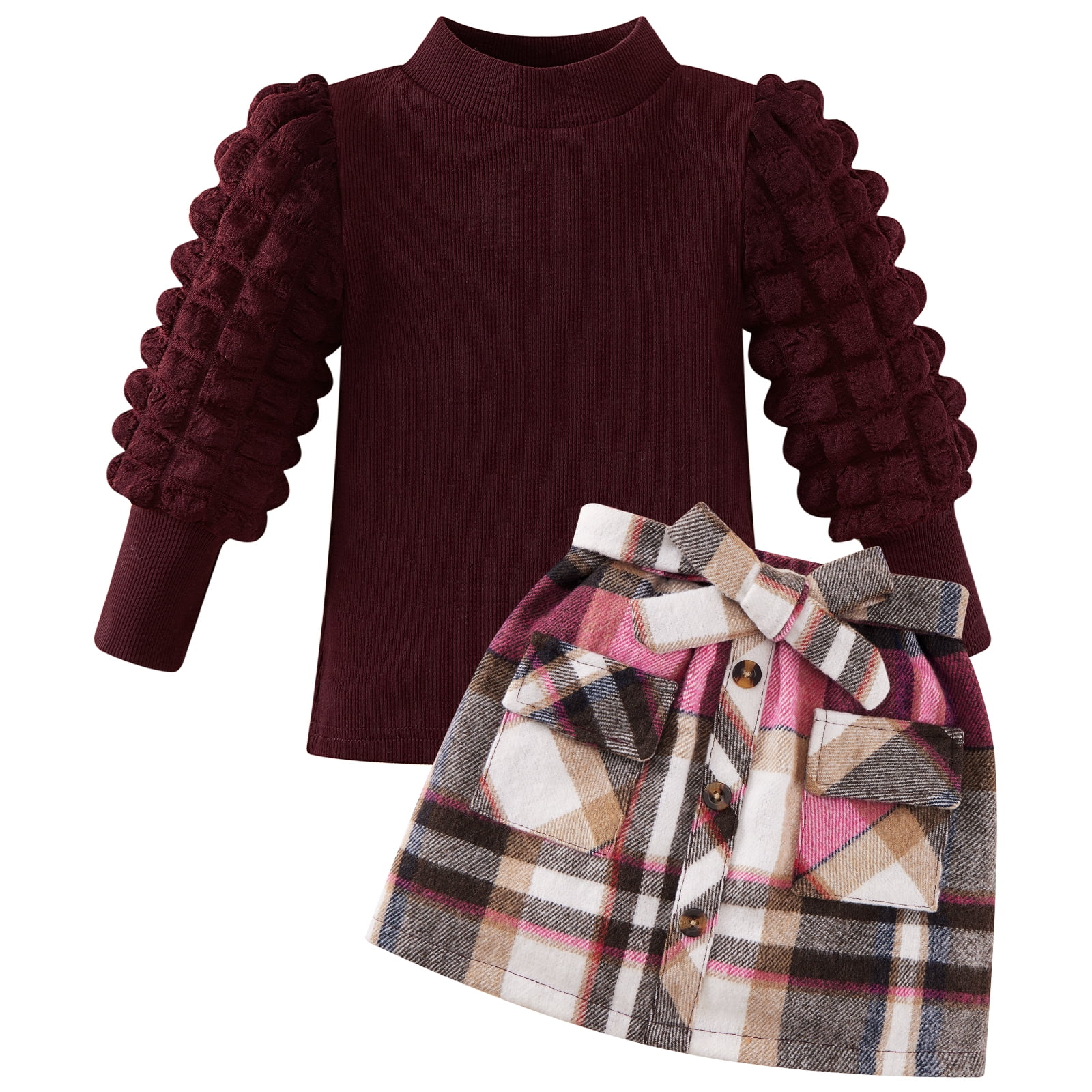 Toddler Kids Girl Clothes Casual Skirt Set Solid Turtleneck Knit ...