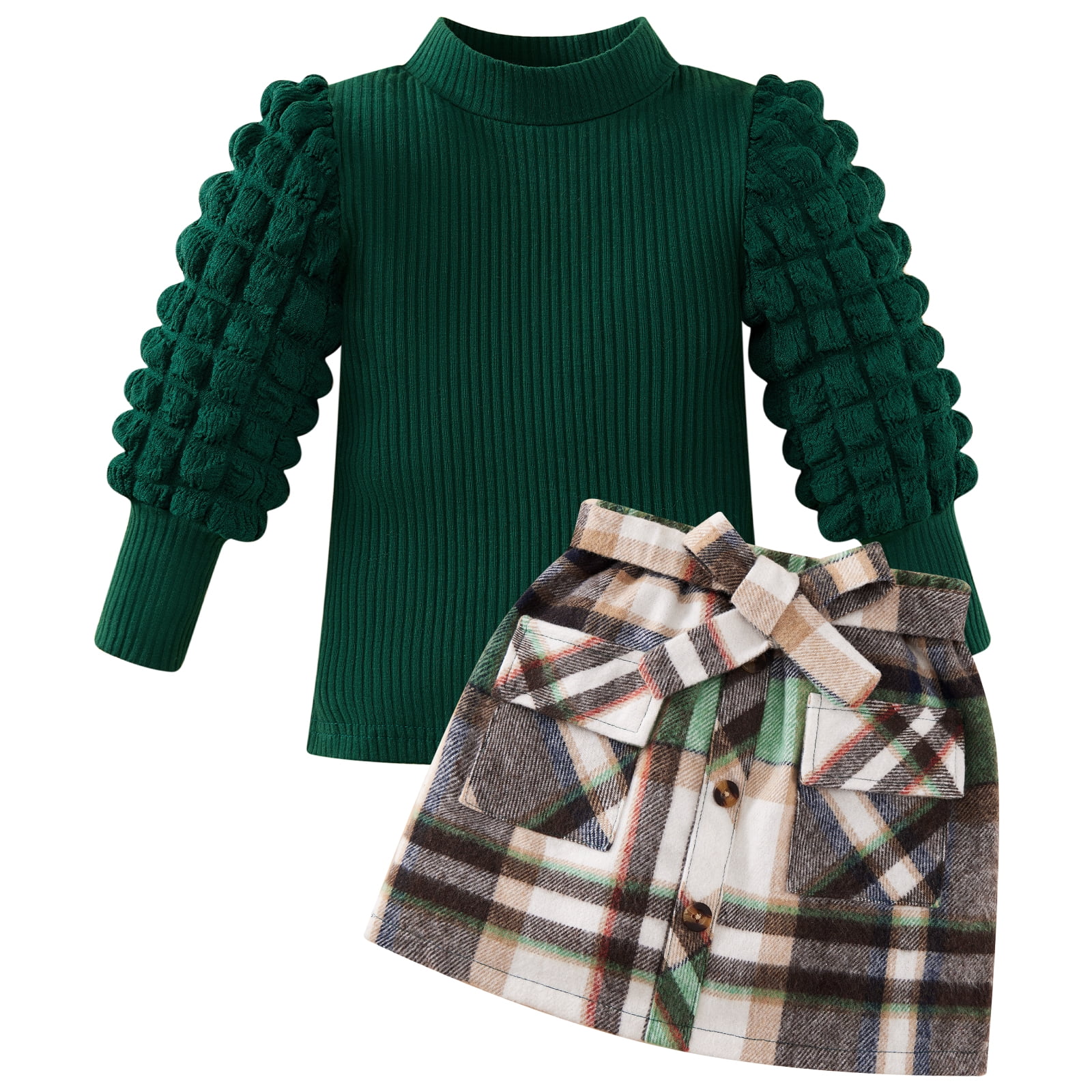 Toddler Kids Girl Clothes Casual Skirt Set Solid Turtleneck Knit ...