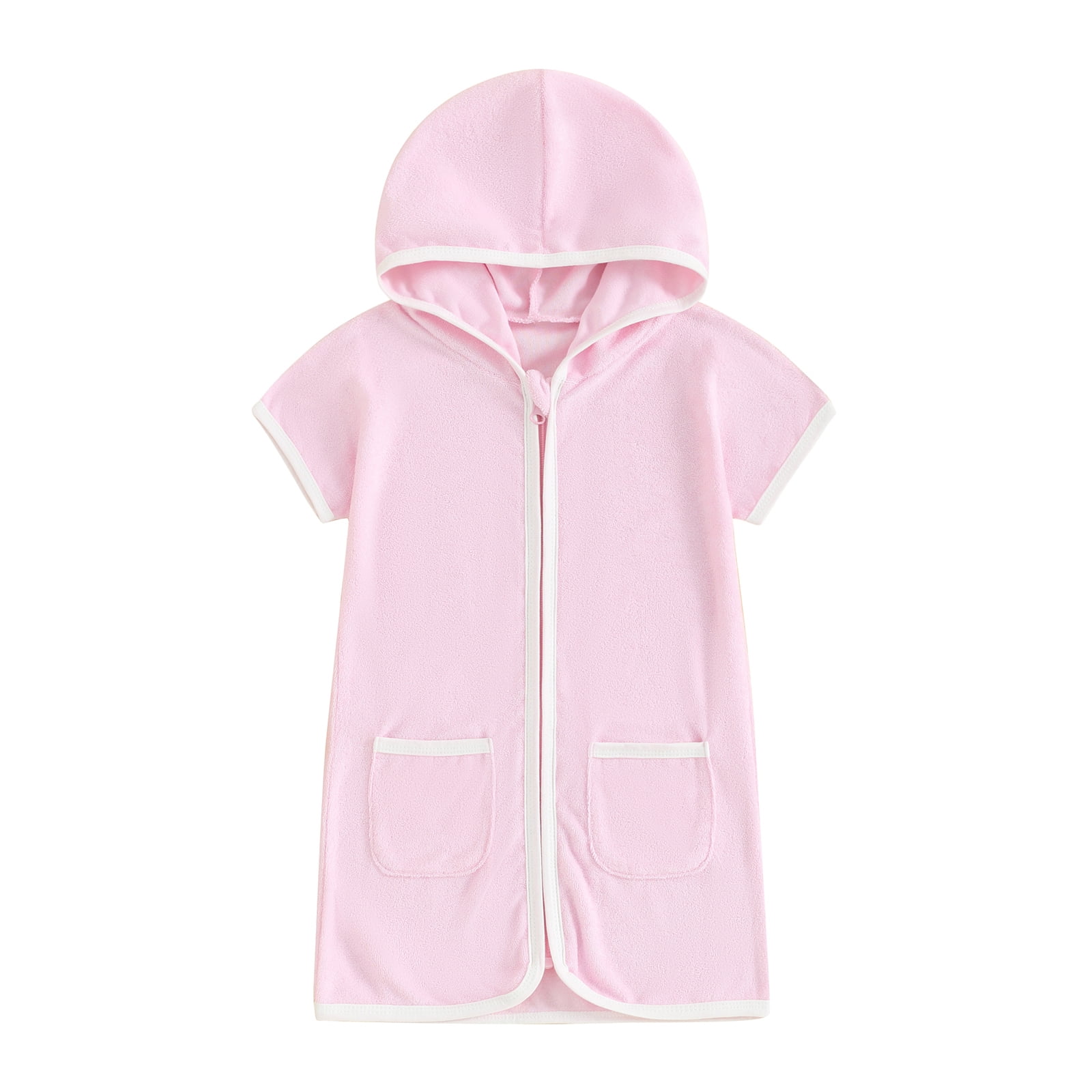 Toddler Kids Girls Boys Terry Cloth Swim Zip Up Hooded Bathing Suit ...