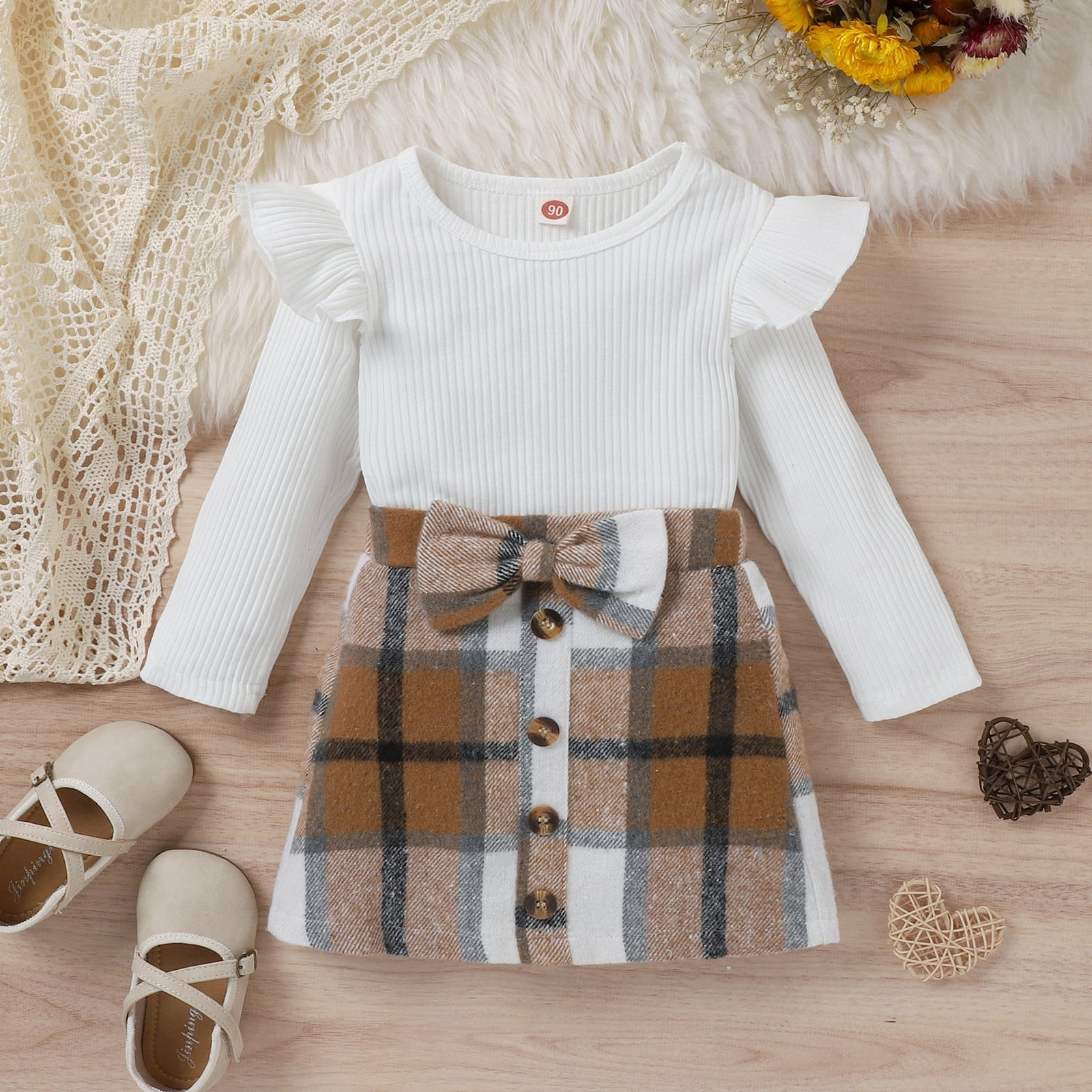 Toddler Kids Girls Clothes Set Ribbed Top T Shirt Skirt Outfits Party ...