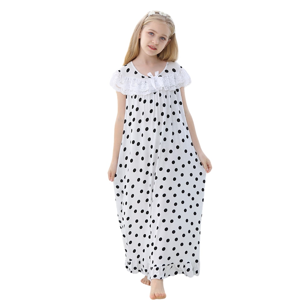 Toddler Kids Girls Nightgowns Short Sleeve Pajama Dress Cotton Lace ...