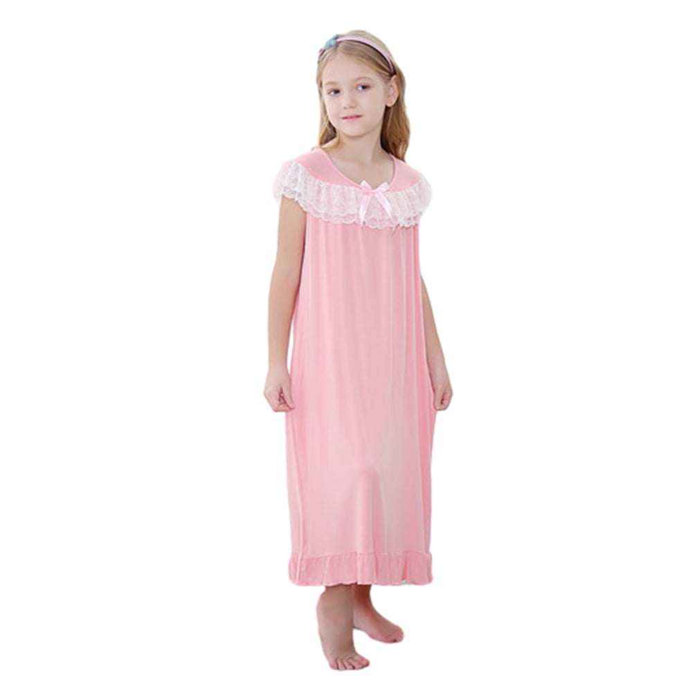 Toddler Kids Girls Nightgowns Short Sleeve Pajama Dress Cotton Lace ...