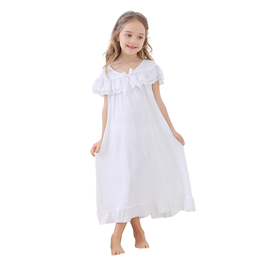 Toddler Kids Girls Nightgowns Short Sleeve Pajama Dress Cotton Lace ...