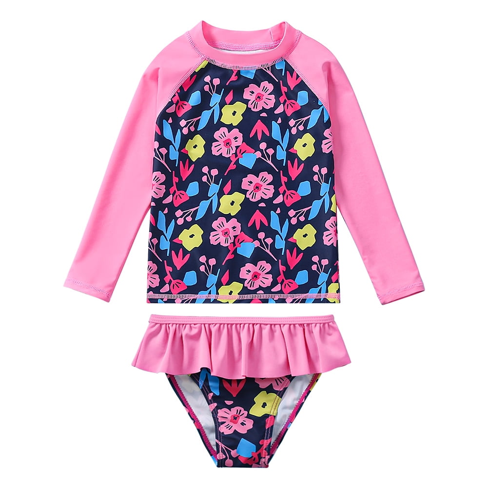 Toddler Kids Girls Rash Guard Set Long Sleeve Swimsuits with Bikini ...