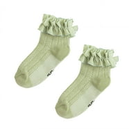 TeeHee Little Kids Girls Cotton Double Ruffle Crew Socks 6 Pair Pack (3 ...