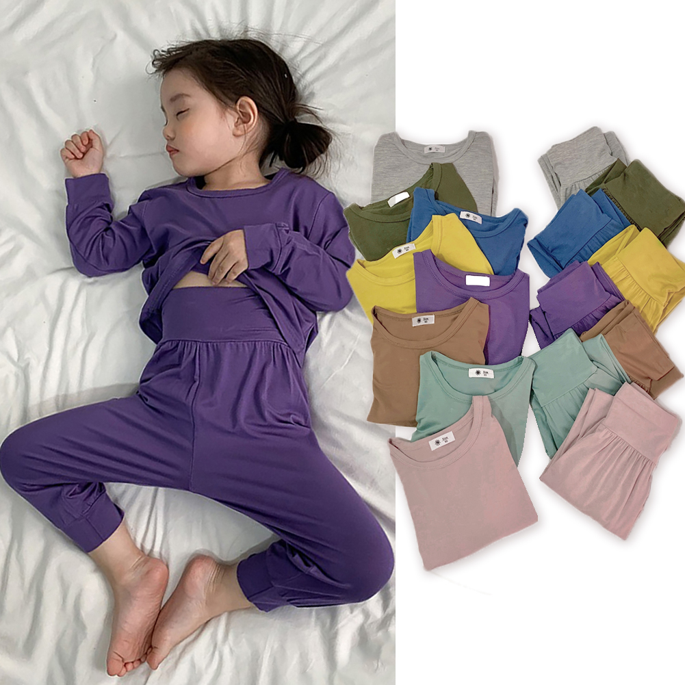 Toddler Kids Little Child Modal Tencel 2PCS Sleepwear Solid Color Long ...