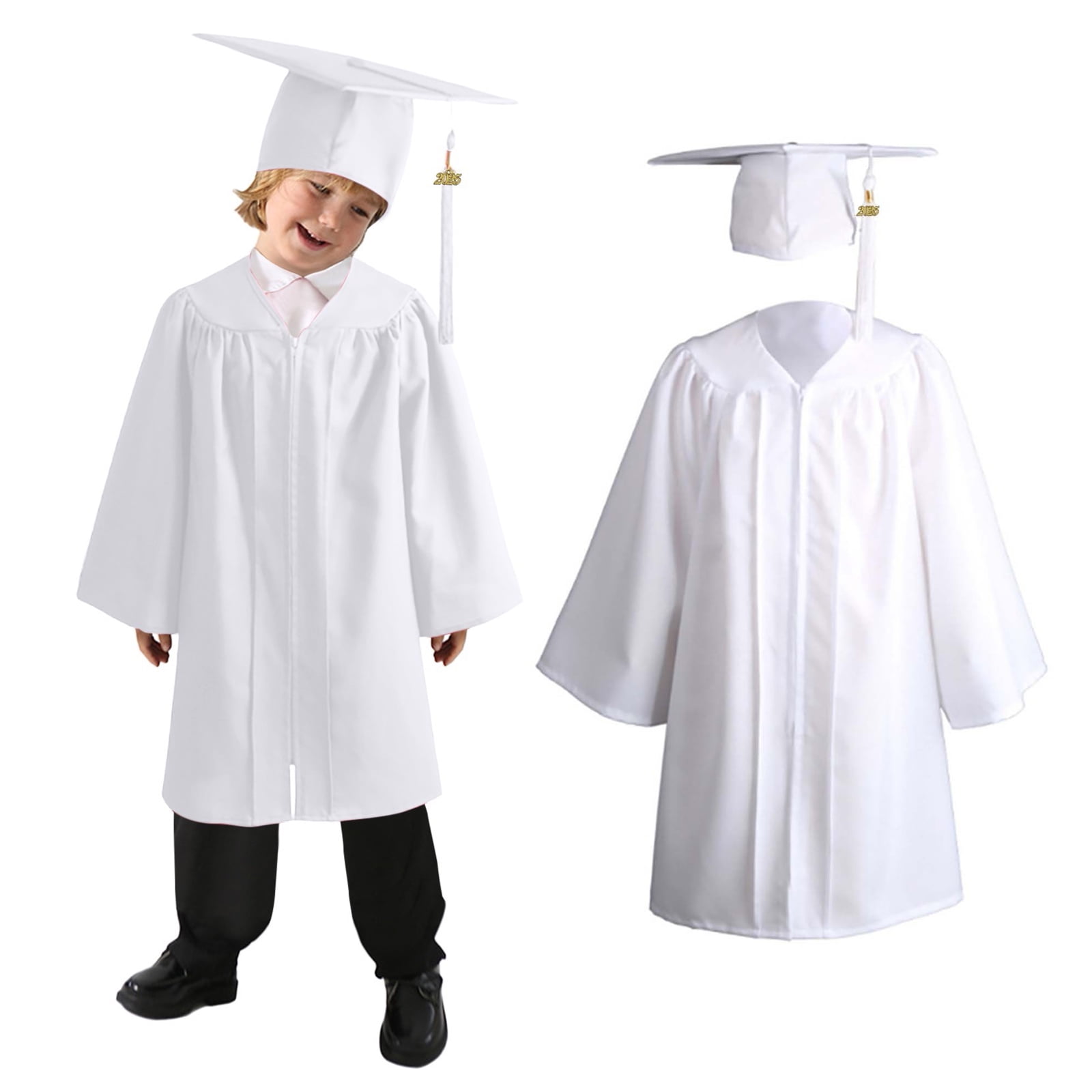 Toddler Kids Preschool Graduation Cap and Gown Graduation White Cap and ...