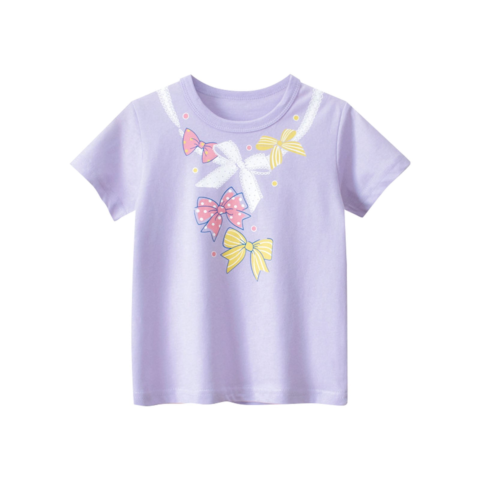 Toddler Kids Summer Purple Girl Half Sleeve Top Yellow Bow Top Crew ...