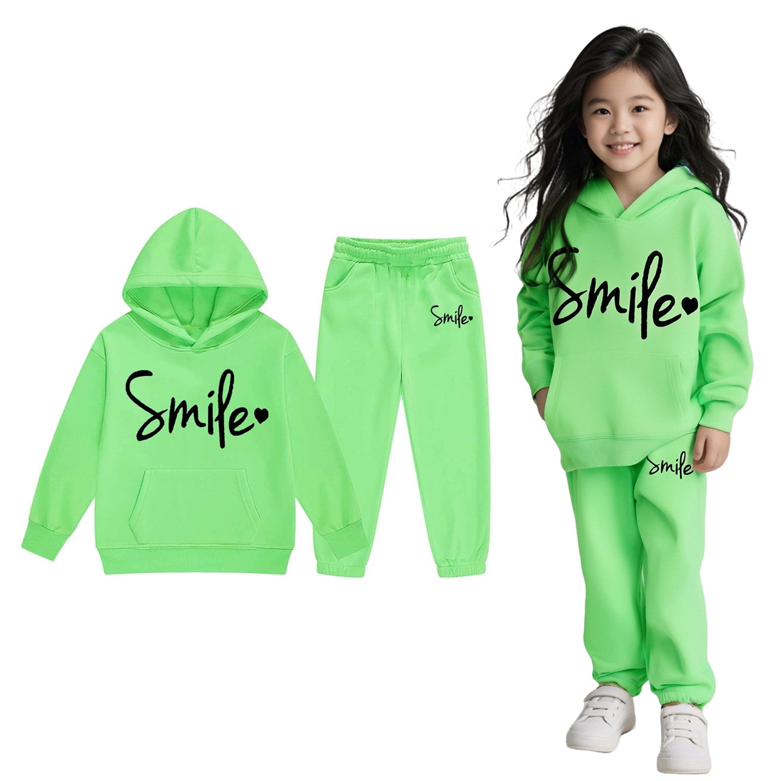 Toddler Kids Sweatsuit Set for Girls 2PC Long Sleeve Solid Basic Hoodie ...