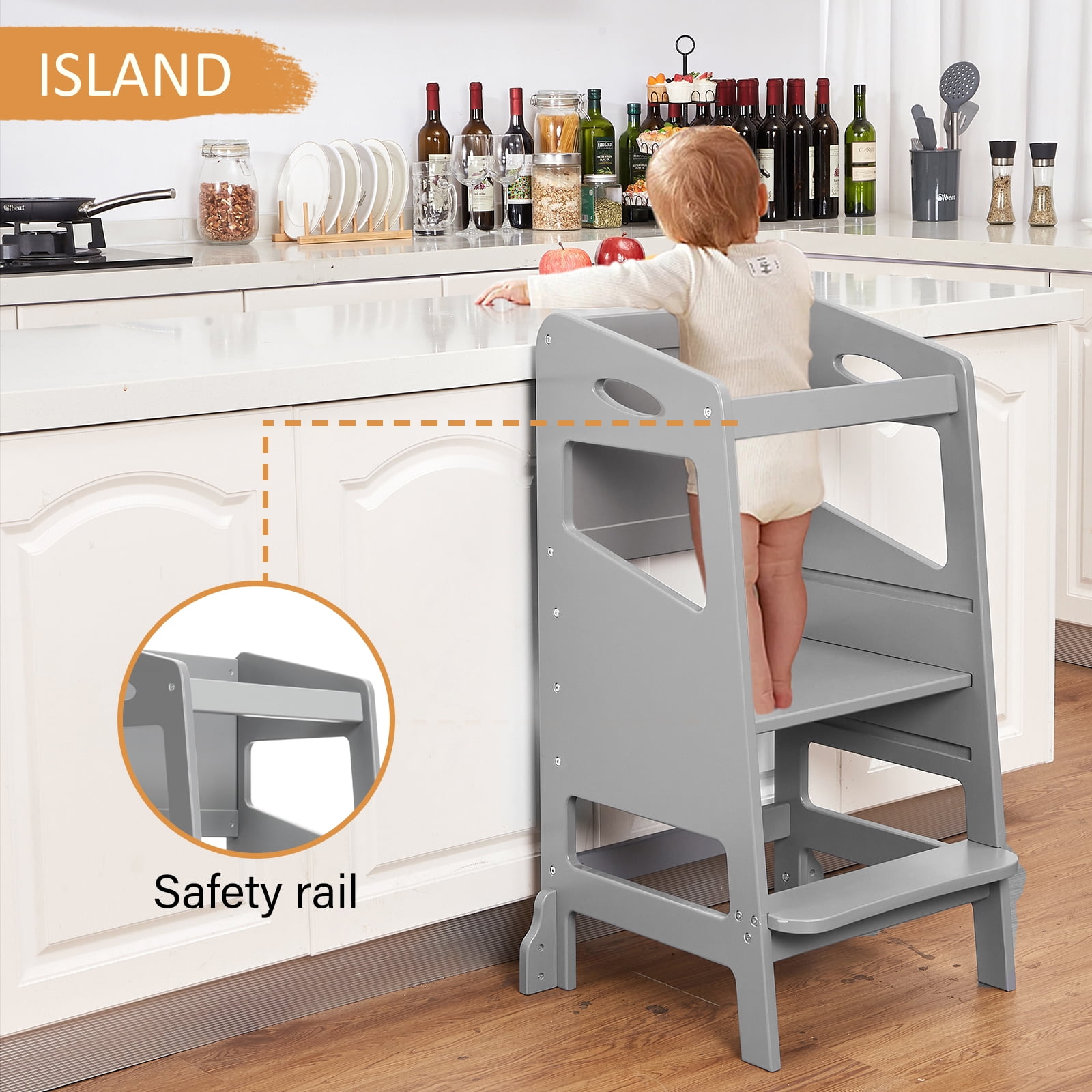 Toddler Kitchen Stool Helper, 3-Level Height Adjustable Toddler ...