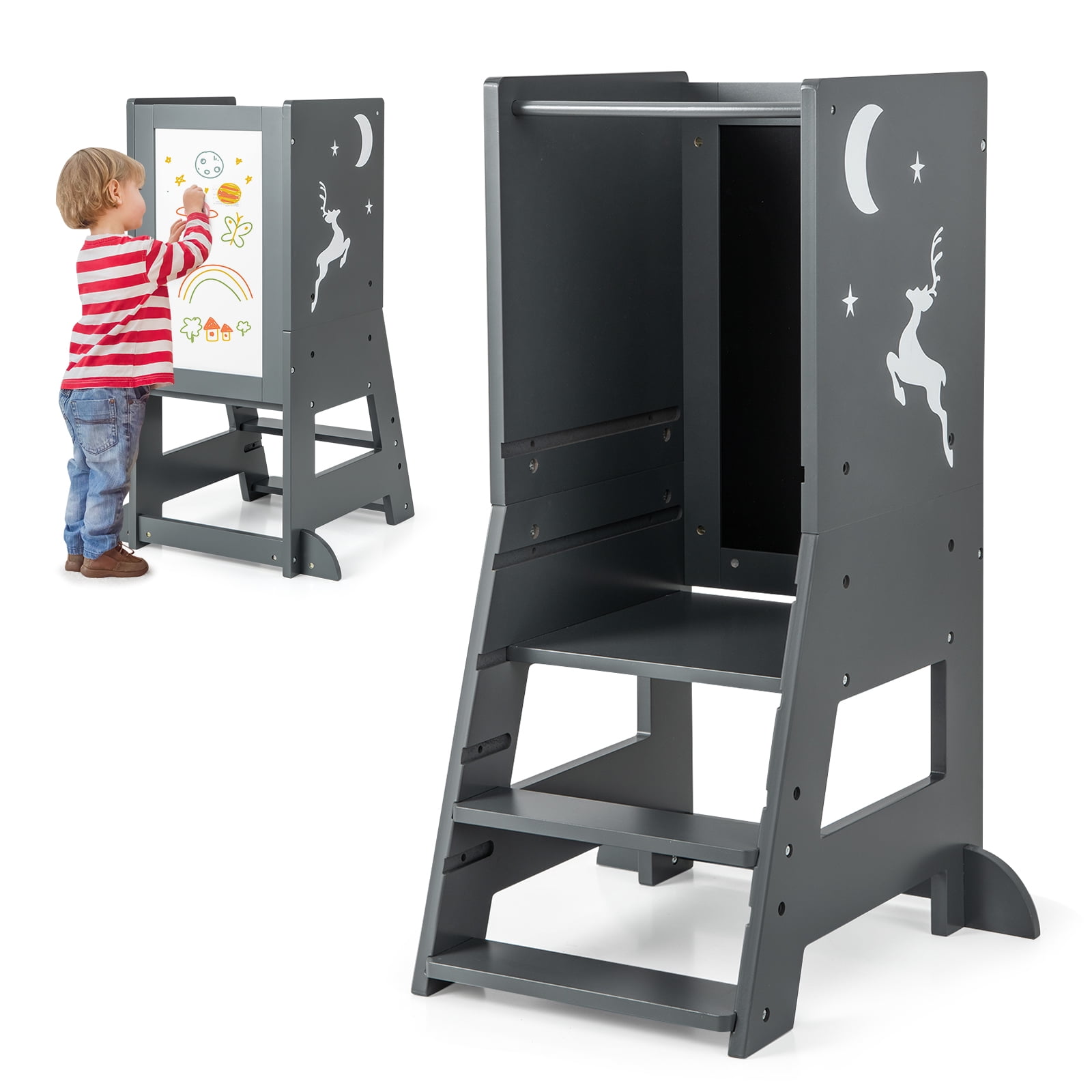 Toddler Kitchen Stool Helper Baby Standing Tower with Chalkboard and ...