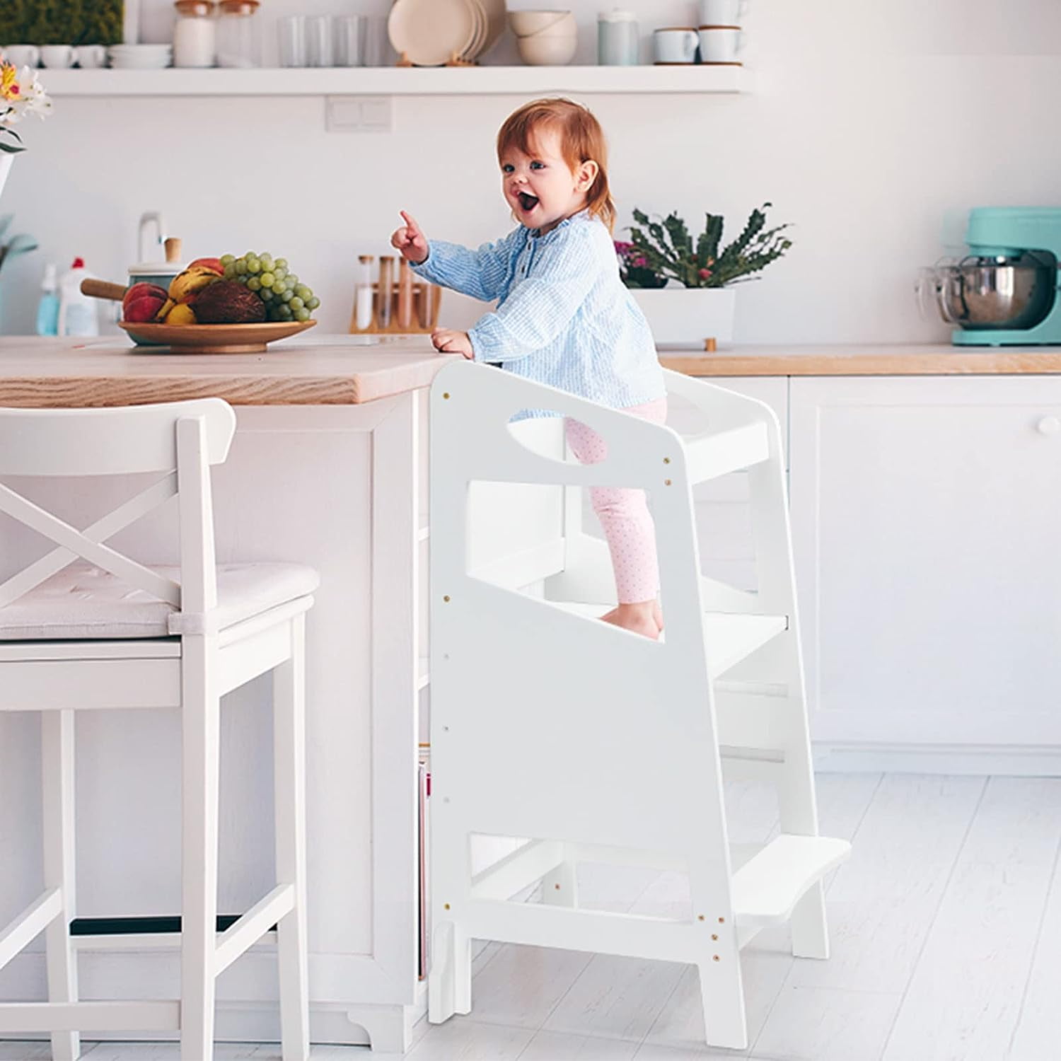 RONIPIC Toddler Kitchen Stool Helper, Adjustable Wooden Learning Tower ...