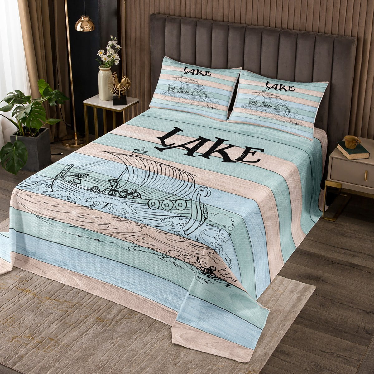 Lake House Decor Coverlet Set Twin Youth, Lake Life Quilt Set Lake Day ...
