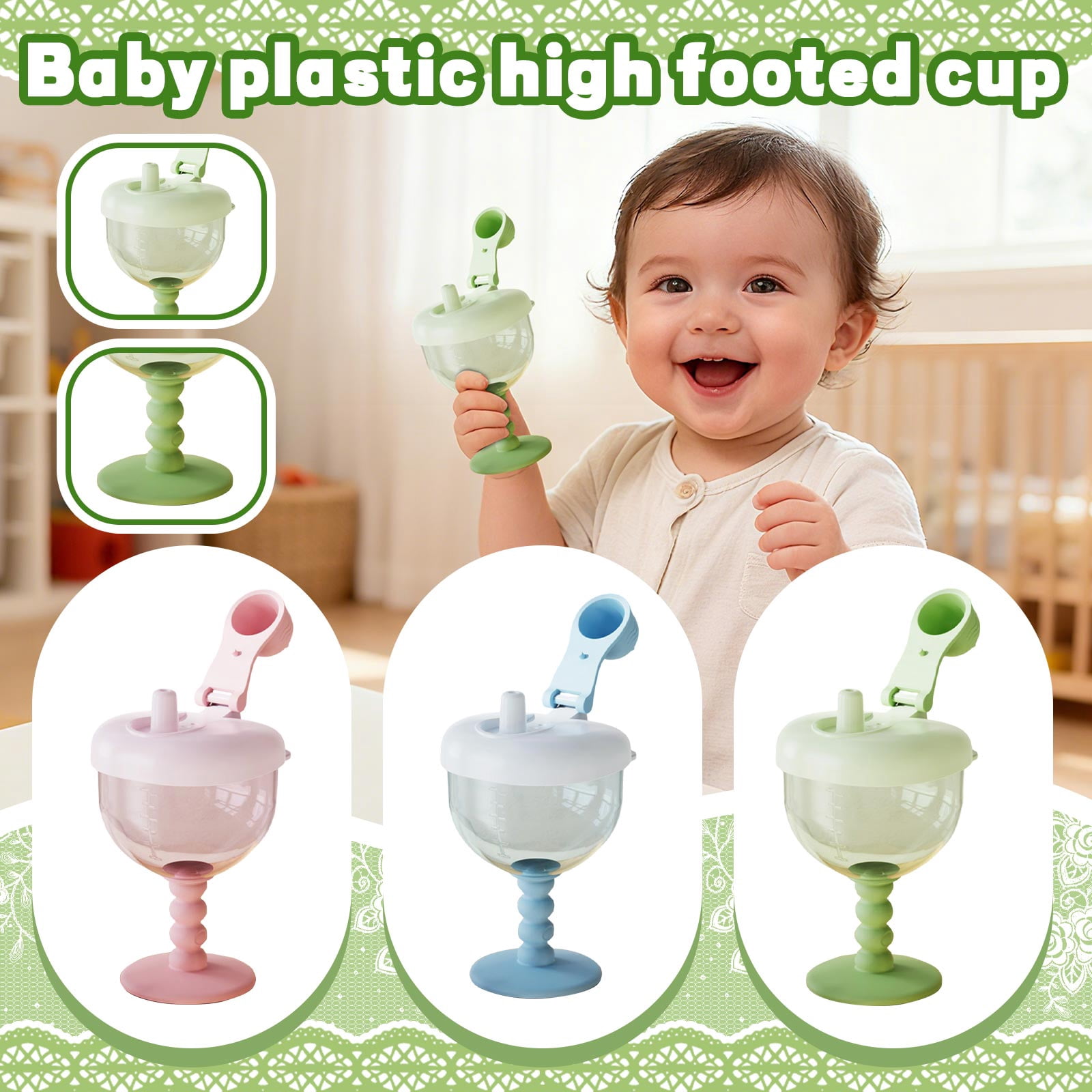 Toddler Learning Cup with Straw, Handles & Leak-Proof Lid - 7oz Plastic ...