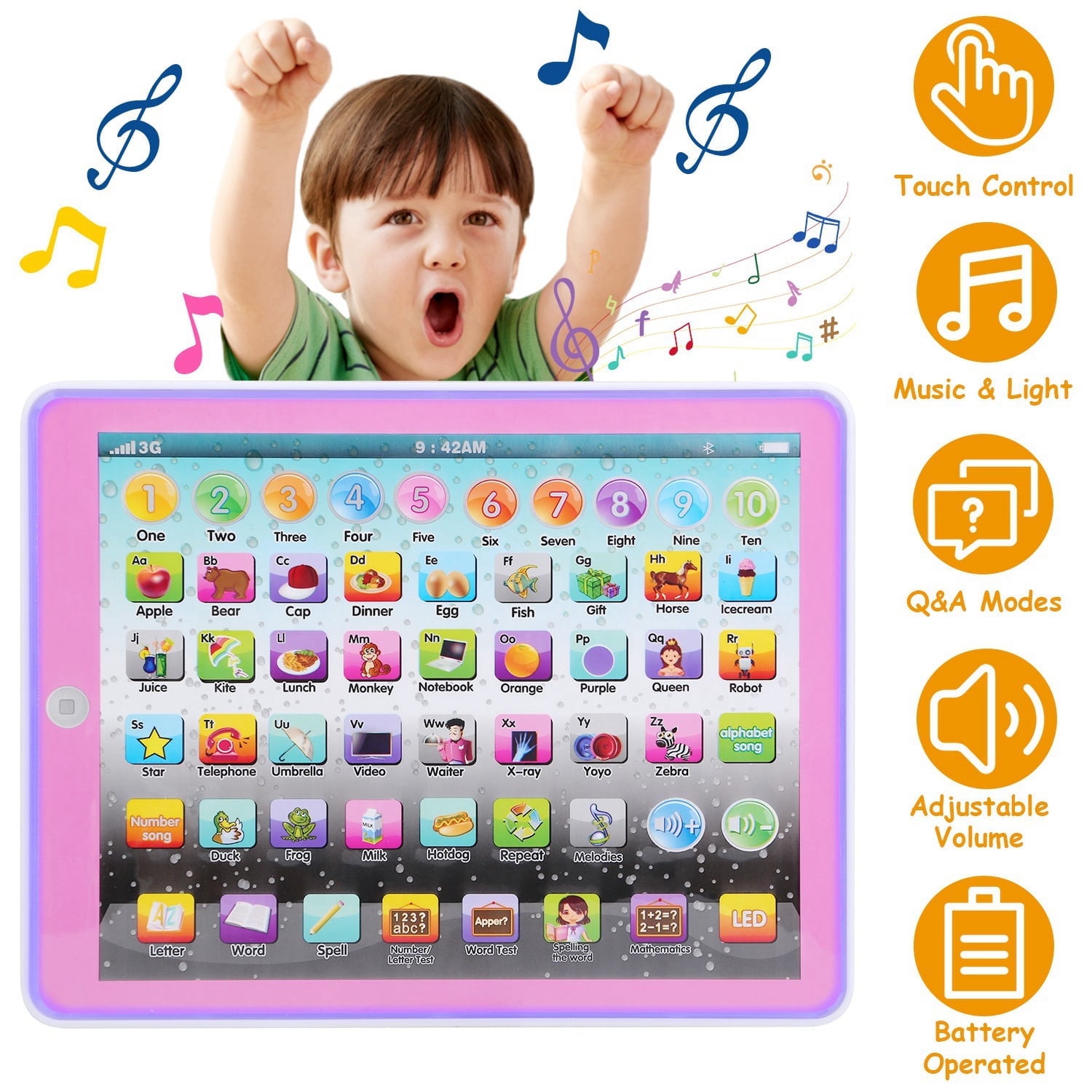 TeqHome Toddler Learning Tablet Toy, Pink, Numbers, ABC, Words ...