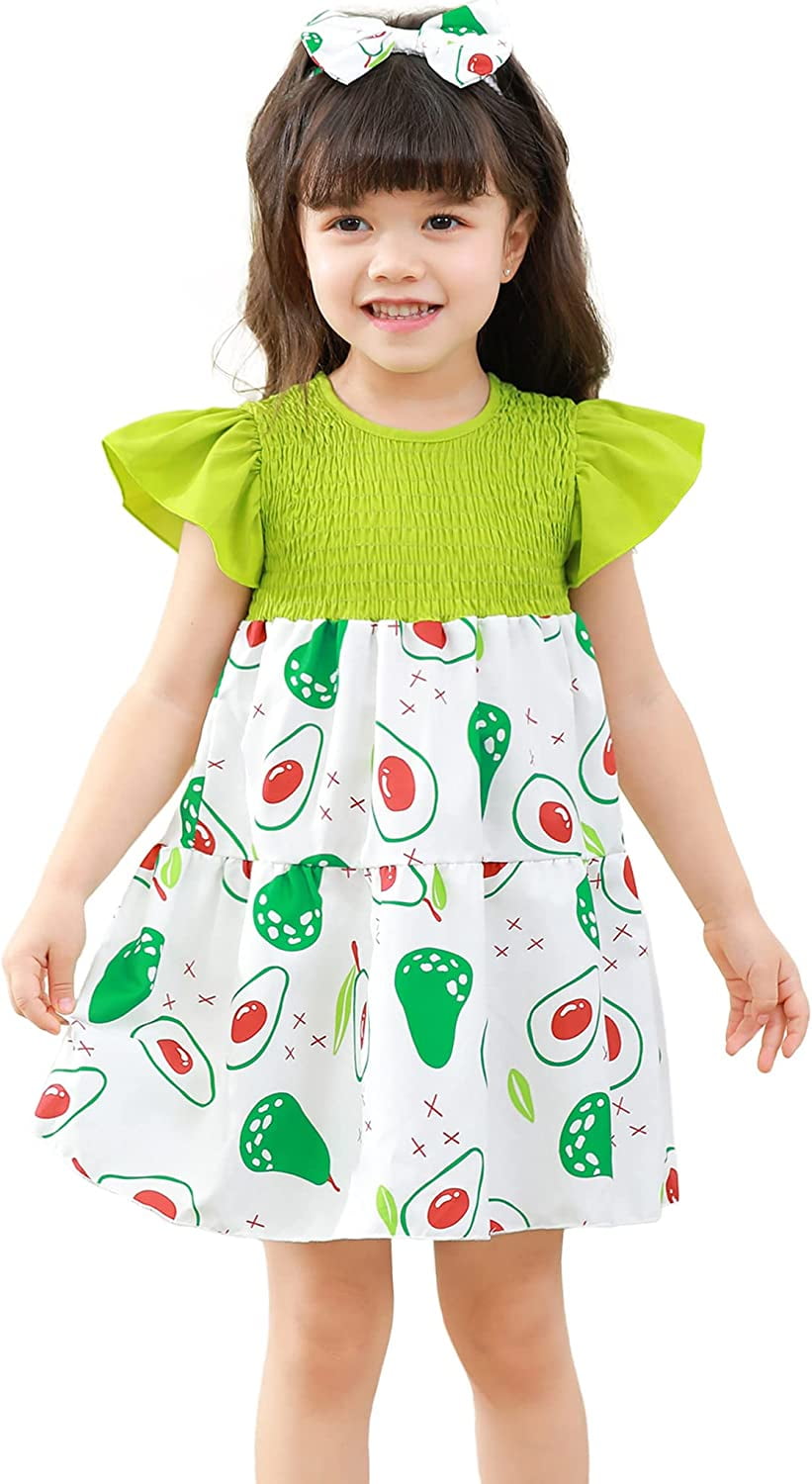 Toddler Little Girl Dress Ruffle Sleeve Printed Smocked Dress Cute Kids ...