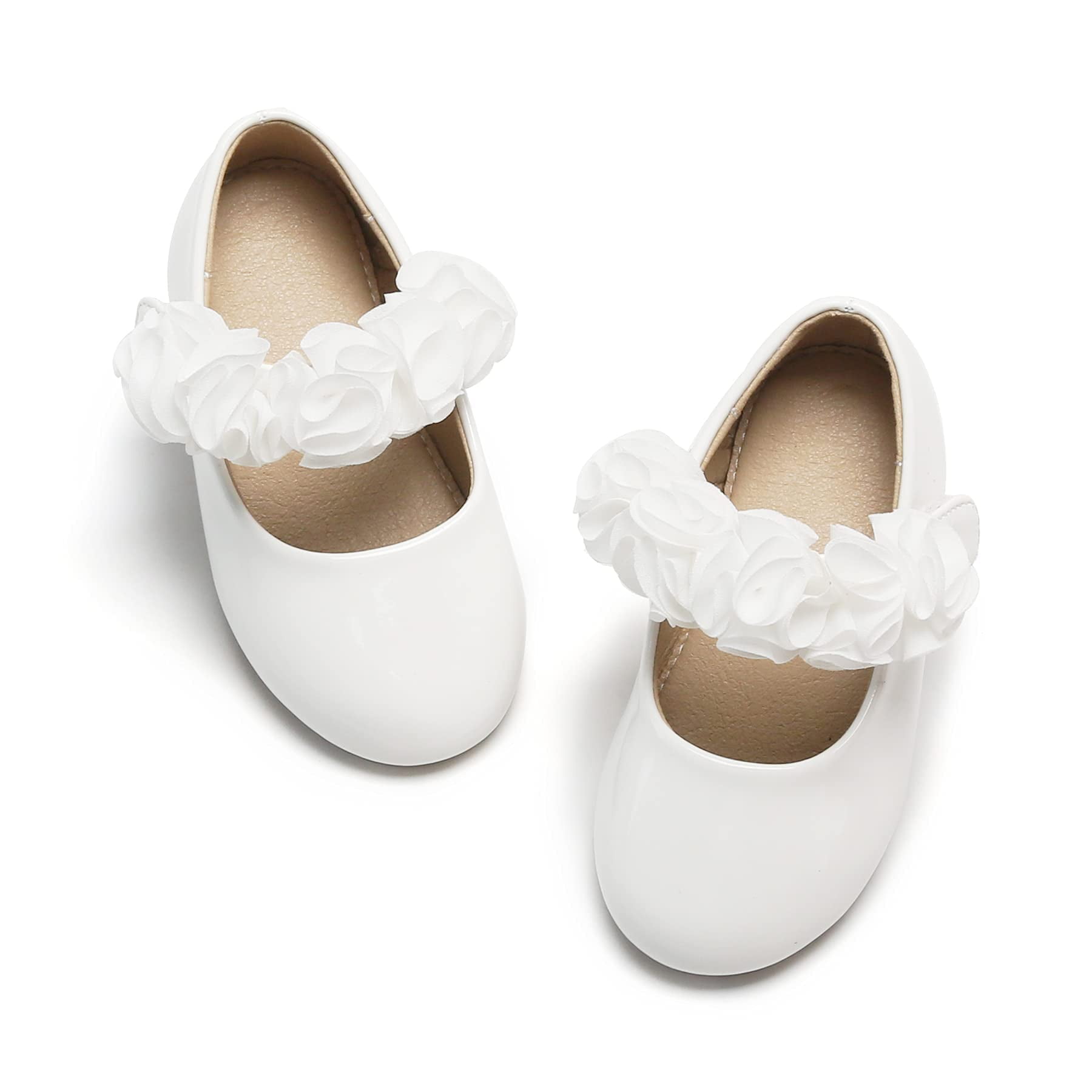 Toddler Little Girl White Dress Shoes Size 7 - Girl Ballet Flats ...