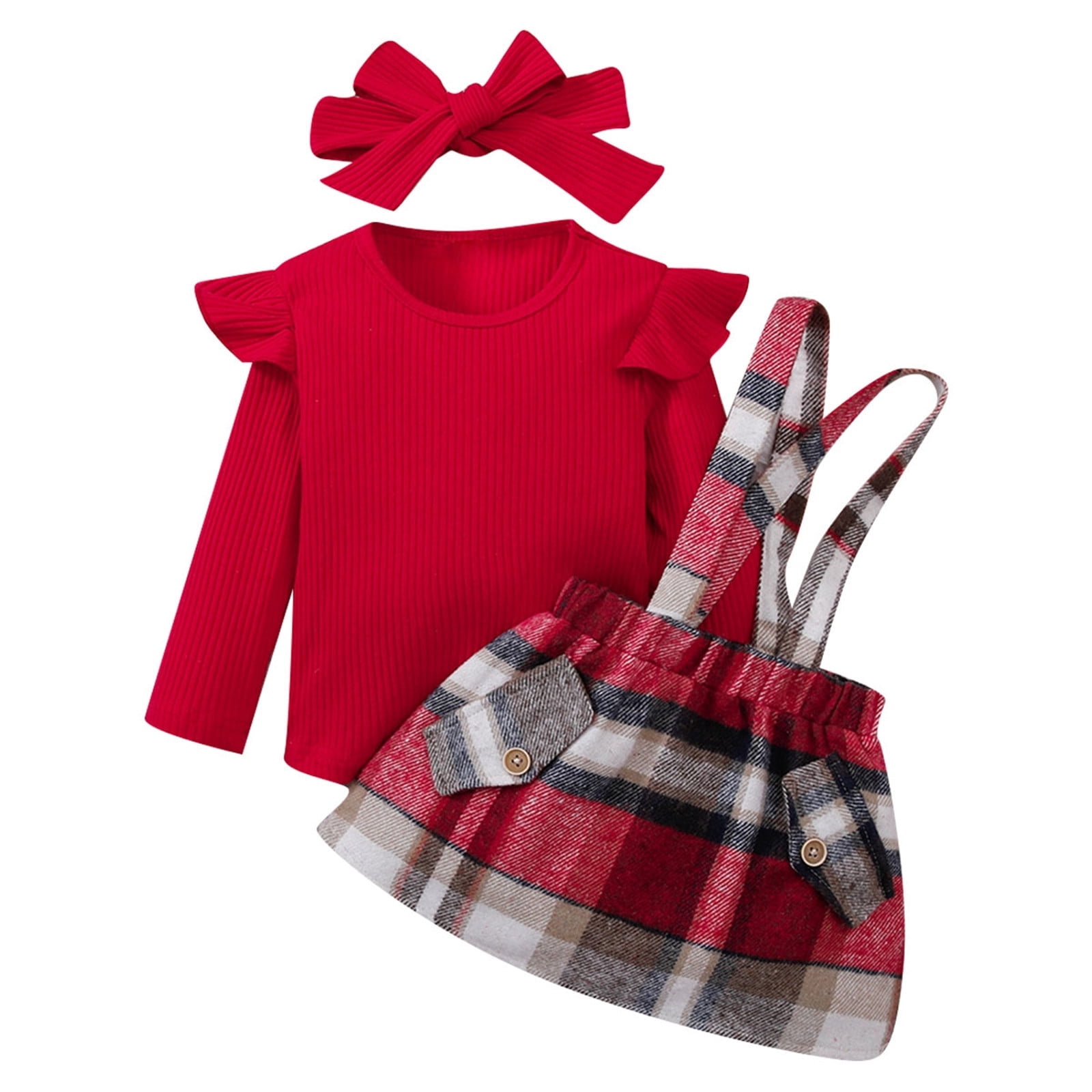 Toddler Little Girls Clothes Plaid Skirt Set 2 Piece Long Sleeve Ribbed ...