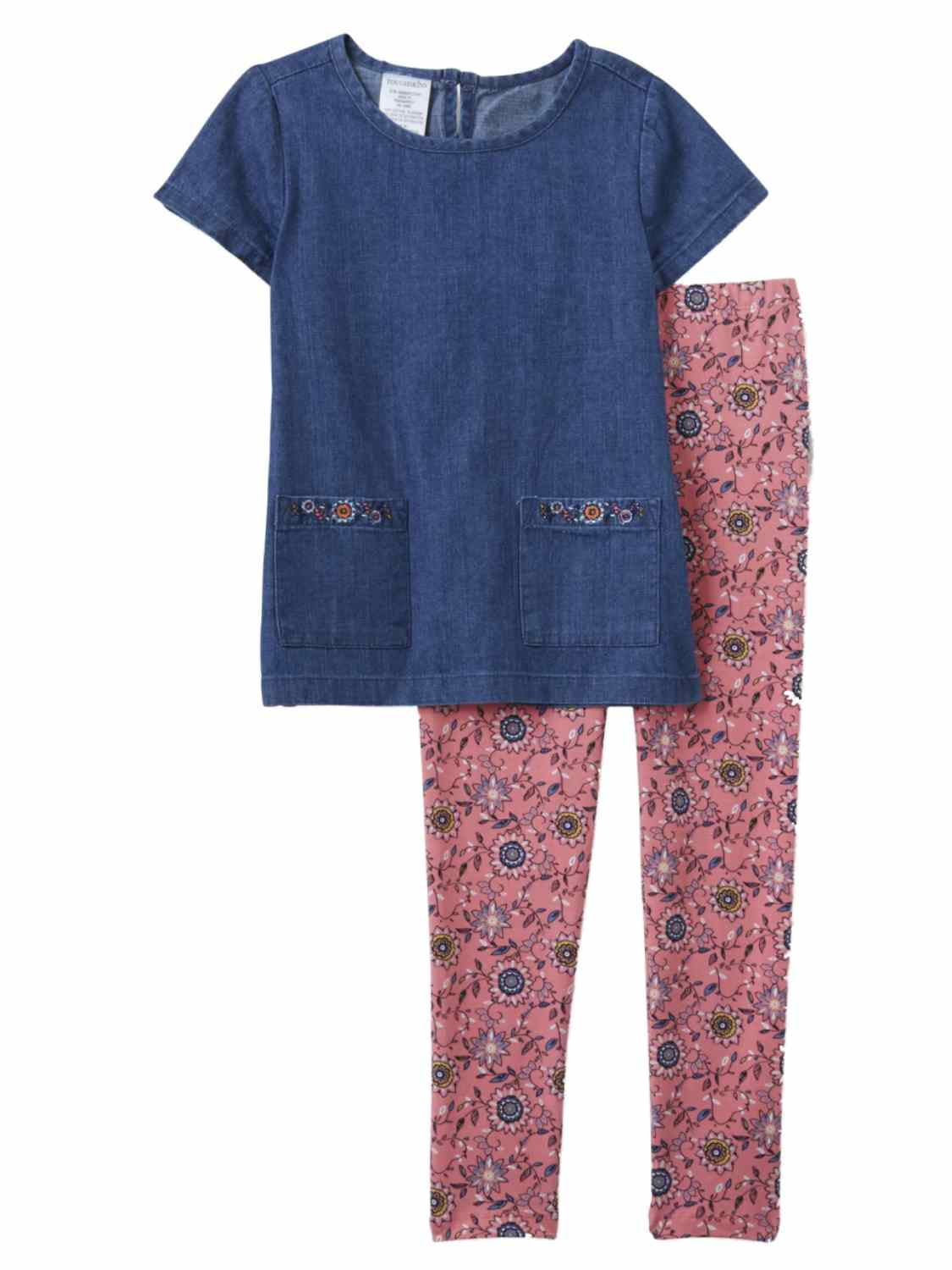Toddler & Little Girls Denim Shirt & Pink Floral Legging Pants Outfit ...