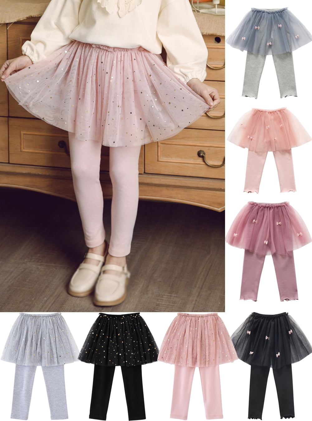 Toddler Little Girls Footless Leggings Pants with Lace Ruffle Tutu ...