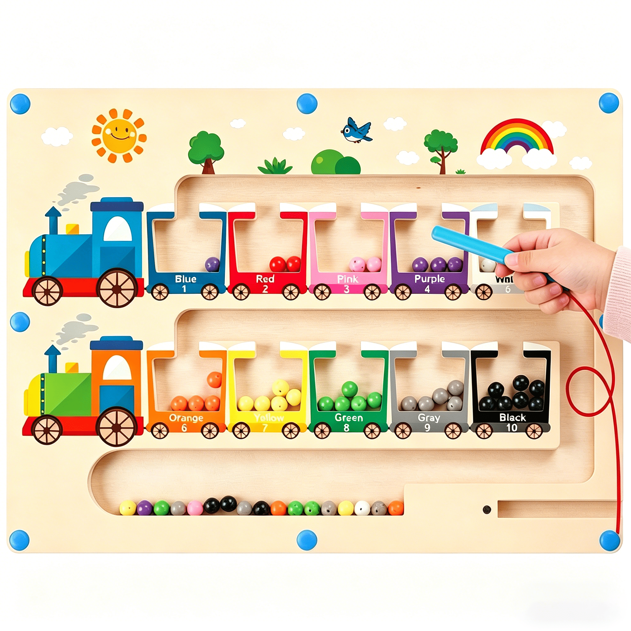 Toddler Montessori Color and Number Maze Toys, Wooden Kids Busy Board ...