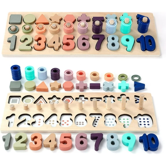 Toddler Montessori Toys Teaches Number, Counting, Math, Stacking Fun ...