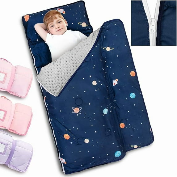Toddler Nap Mat with Detachable Blanket and Removable Pillow, Kids ...