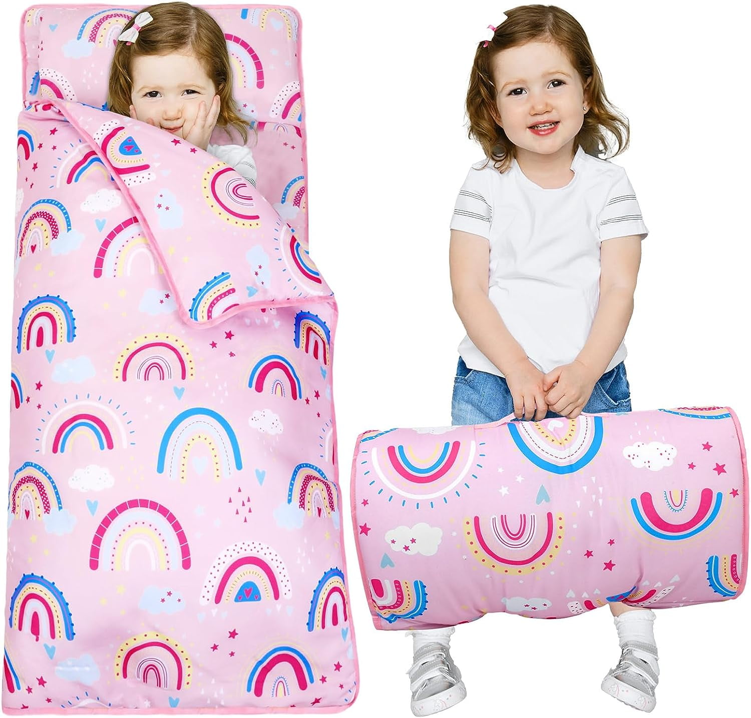 Merry Xmas Toddler Nap Mat, Kids Sleeping Bag with Pillow and Blanket ...