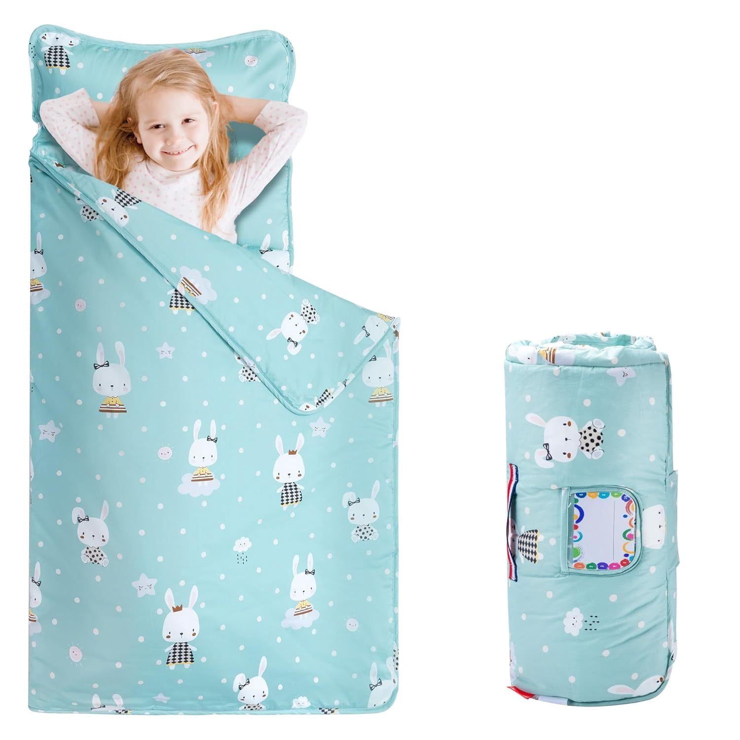 Toddler Nap Mat with Pillow and Blanket,100% Cotton Fabric (Hi-density ...