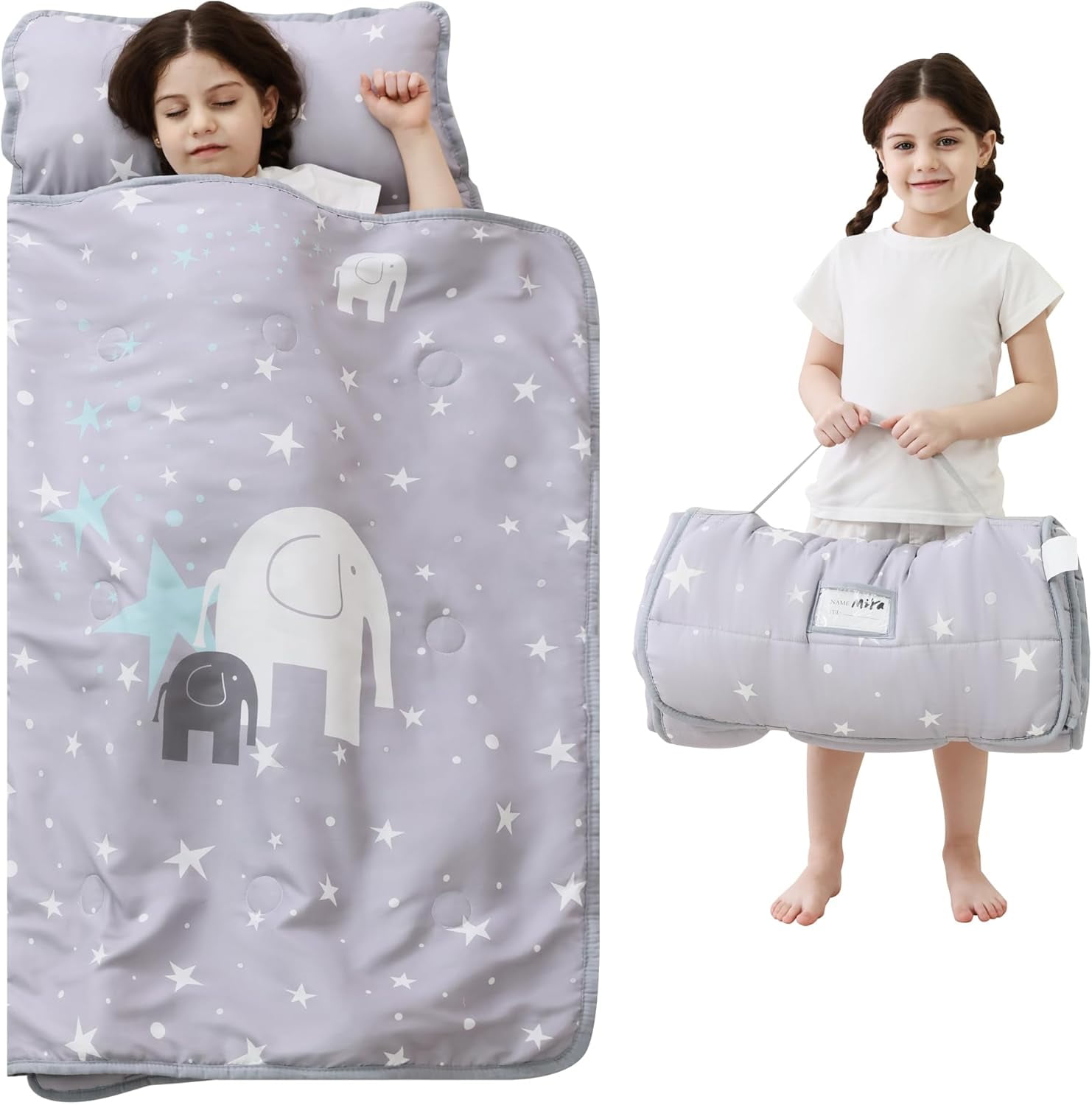 Toddler Nap Mat with Pillow and Blanket, Extra Large Rolled Napping ...
