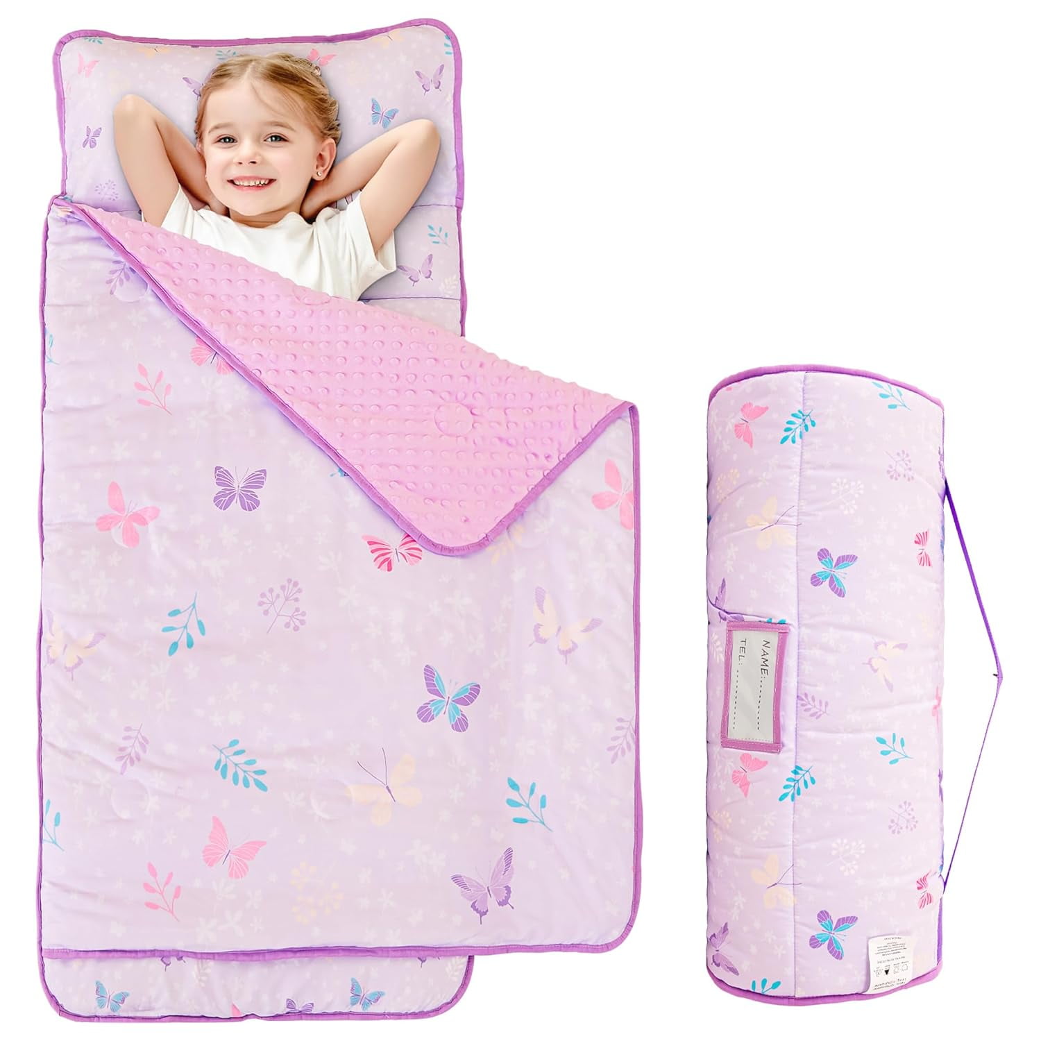 Toddler Nap Mat with Pillow and Blanket, Extra Large Rolled Napping ...
